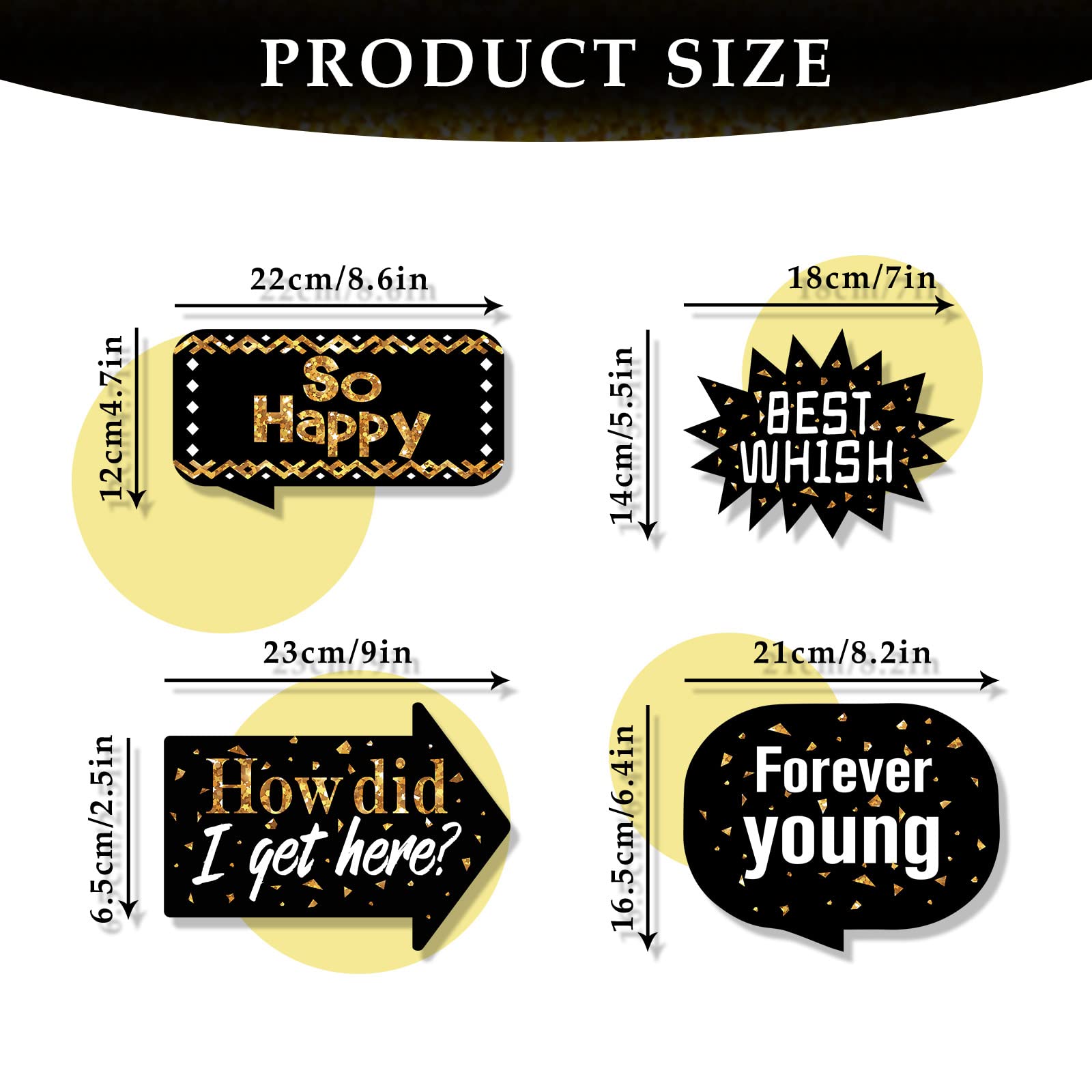 24 Pieces Photo Props Birthday Photo Booth Props with Stick Gold and ...