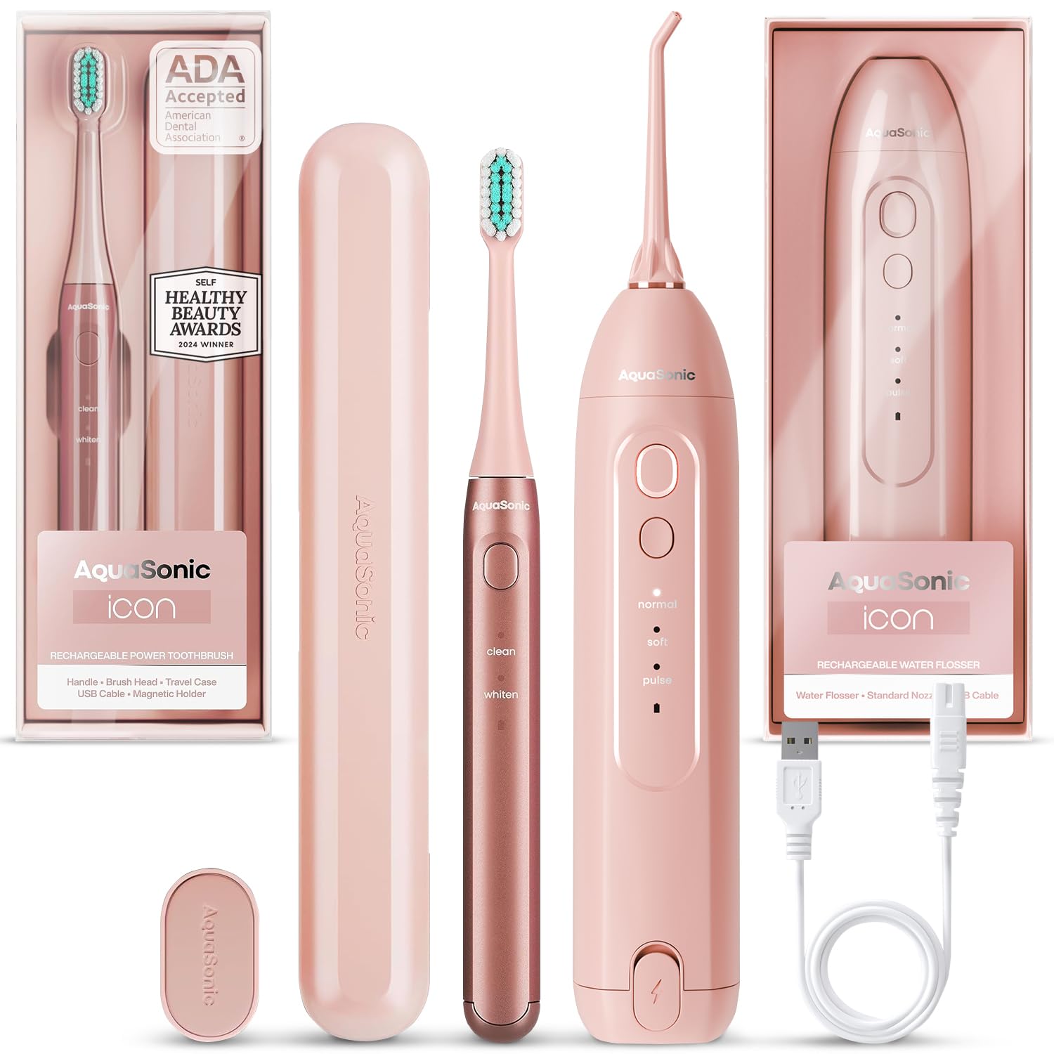 Amazon.com: Aquasonic Icon Toothbrush & Water Flosser Bundle (Blush ...