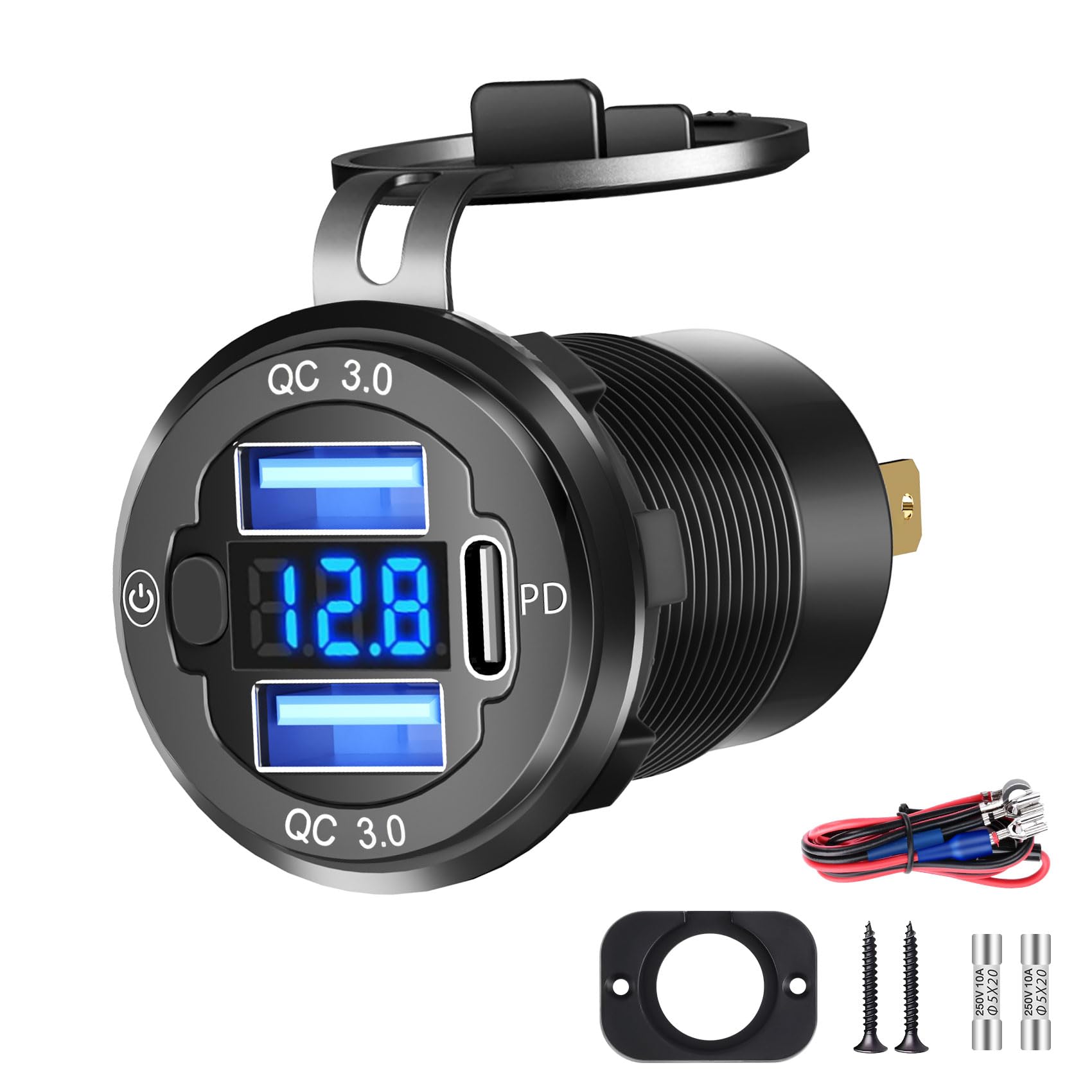 Ktilura USB Car Charger Socket,12V 3 Port Fast Charging Outlet Panel ...