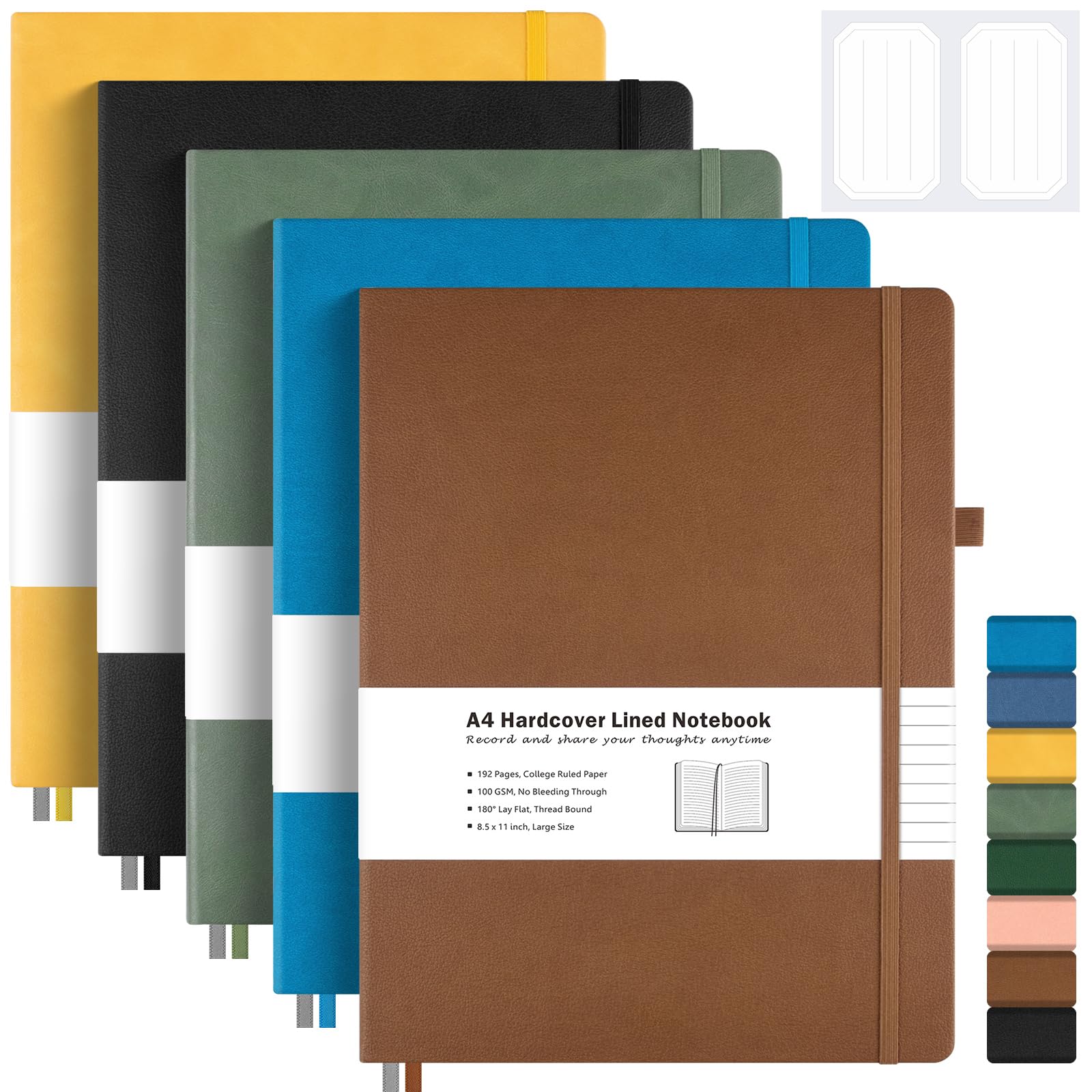 Amazon.com : 5 Pack College Ruled Notebook, A4 Hardcover Leather ...