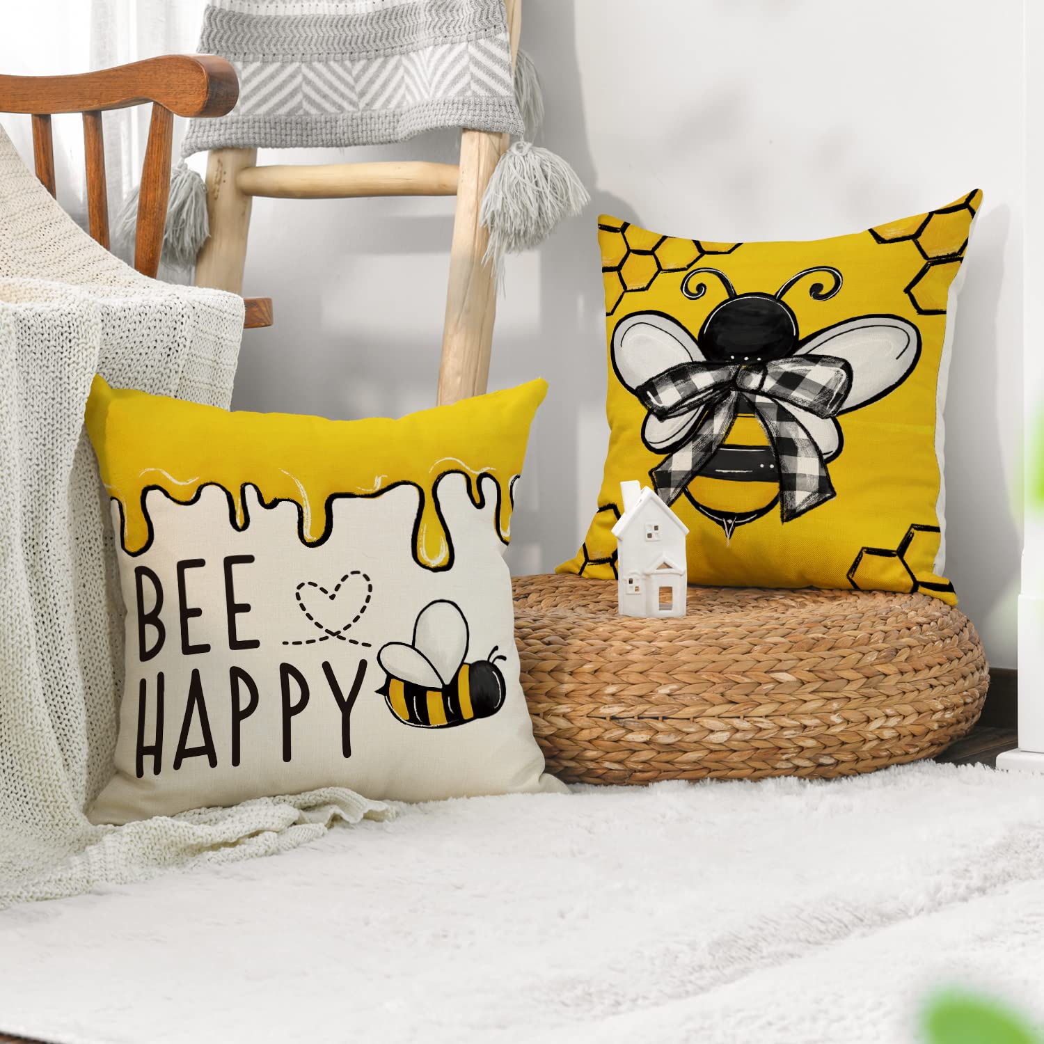 Decorative accent pillow with flowers, bees and beehives-JKLD ...