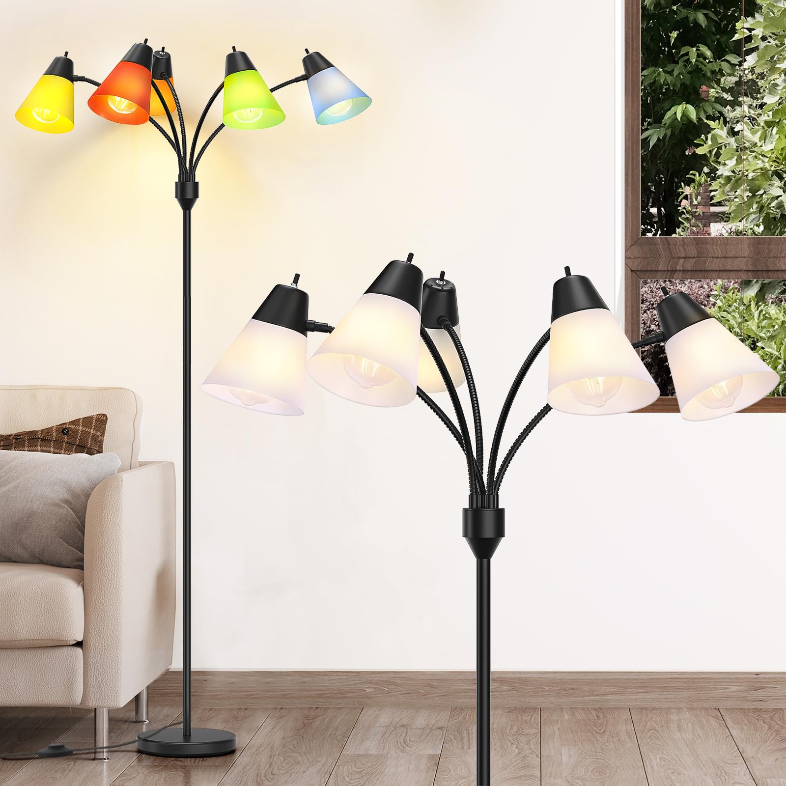 CNXIN Lampadaire à 5 lumières avec col de cygne réglable - Lampe sur ...