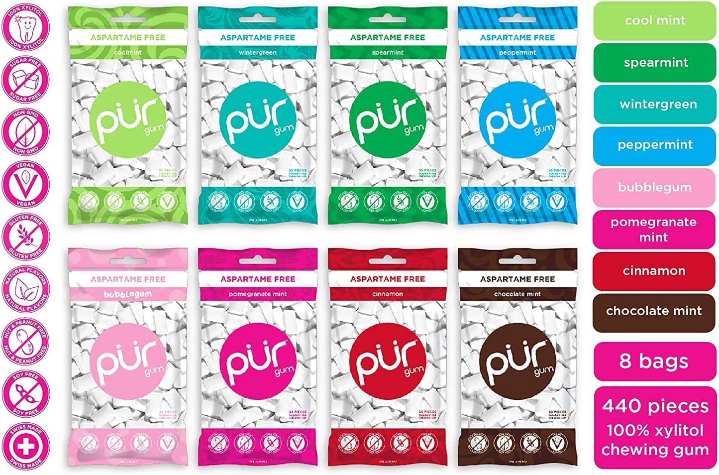 Amazon.com : PUR Gum 8 Flavor Assortment Spearmint, Peppermint ...