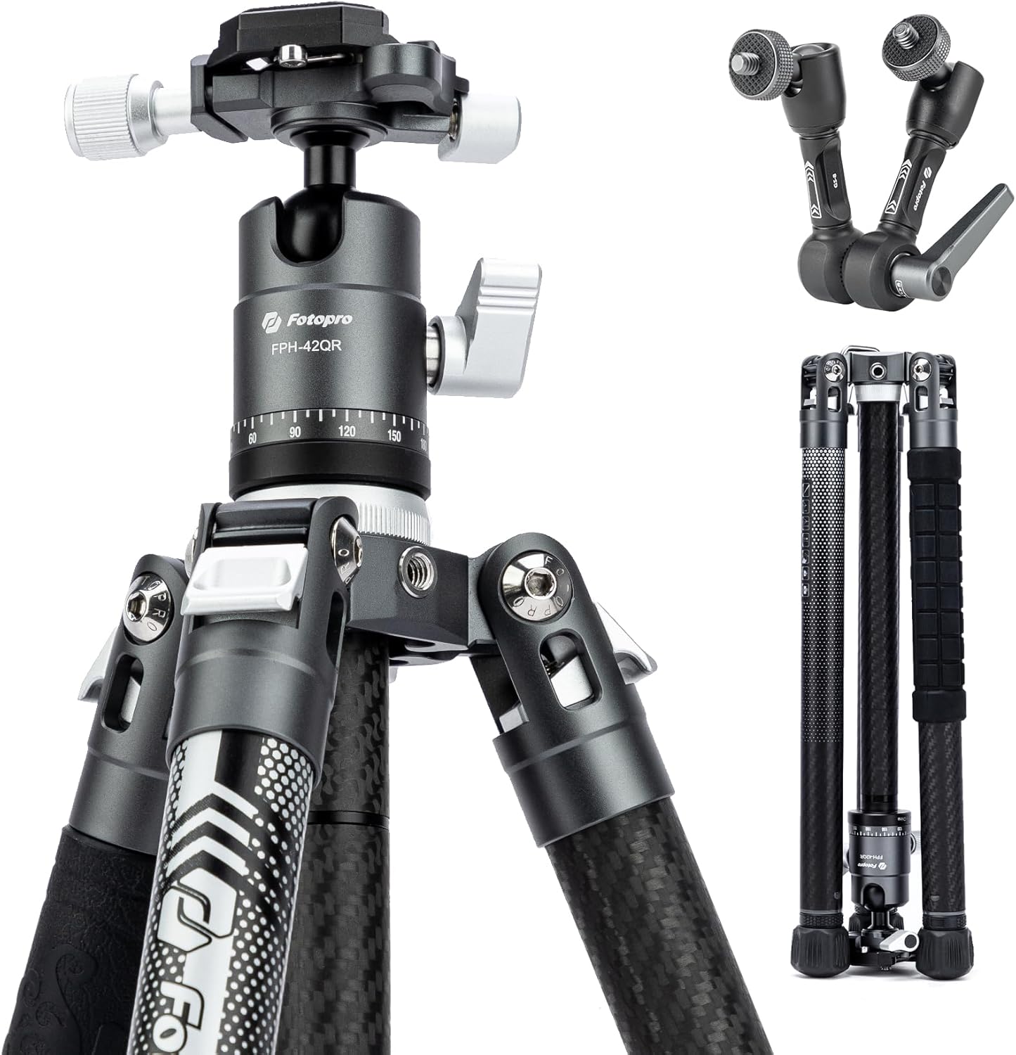 Amazon.com : Fotopro Carbon Fiber Travel Tripod Bundle with Magic Arm ...