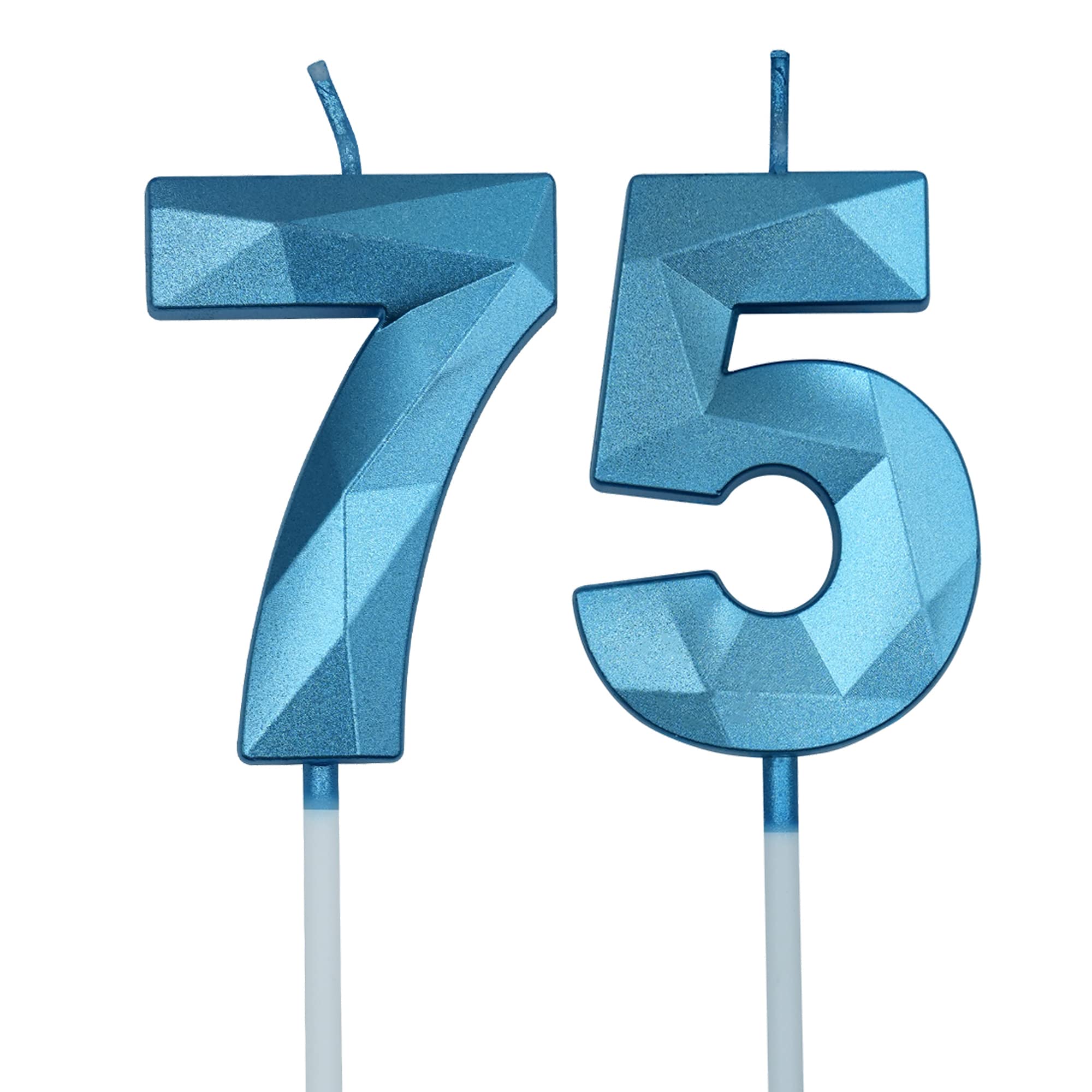 Amazon.com: 75th & 57th Birthday Candles for Cake, Blue Number 75 57 3D ...