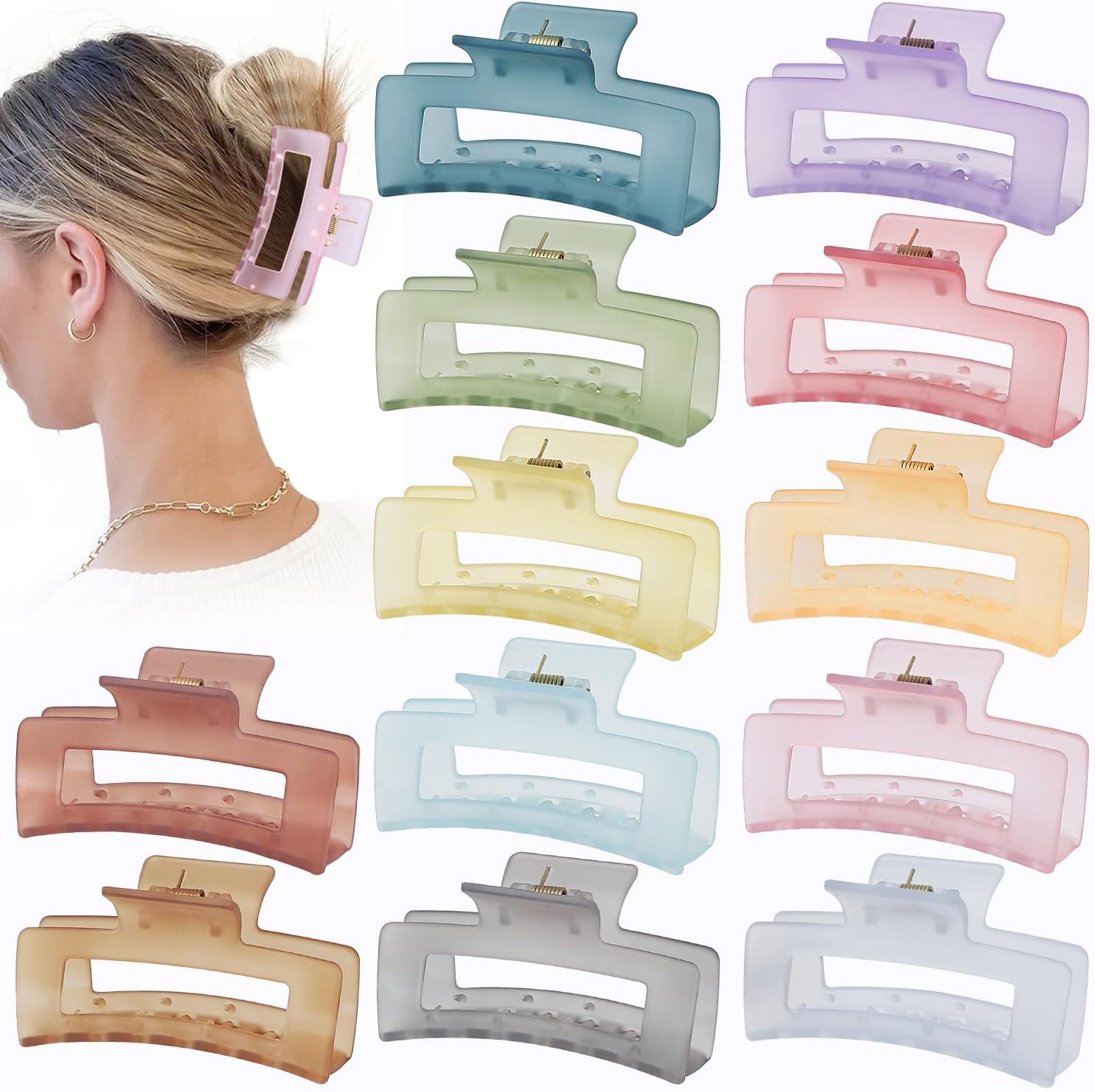 Amazon.com: Sisiaipu 3.5 Inch Square and Rectangular Hair Clips - 12 ...