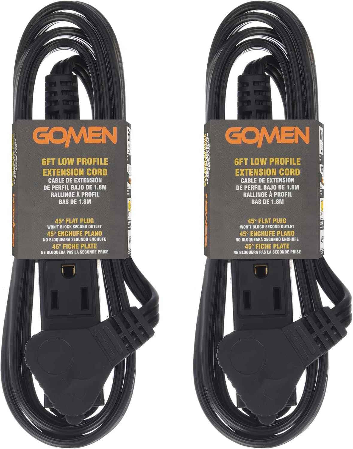 GOMEN 6 Feet Indoor Extension Cord with 3 Outlets, AWG 16/3 Angled Flat Plug Power Strip, 3 ...
