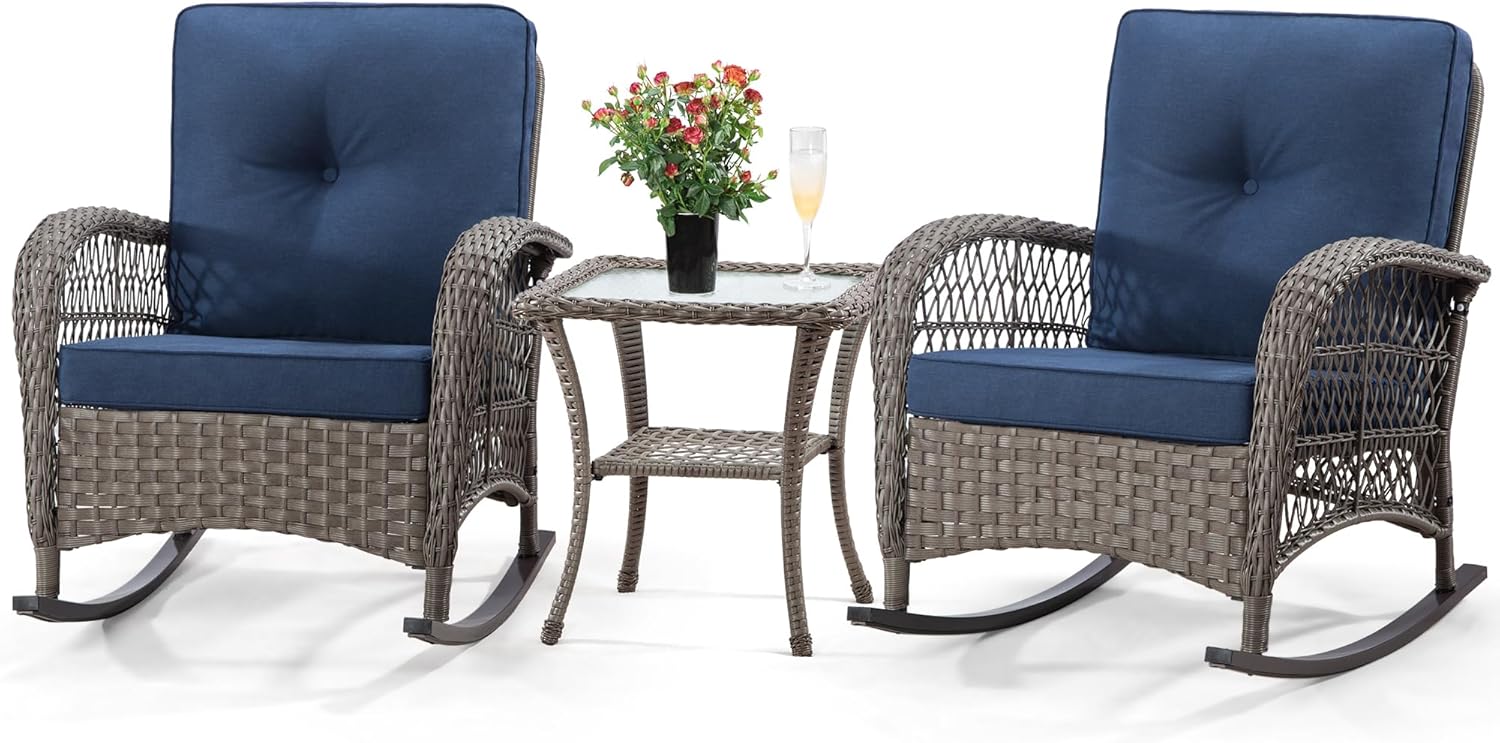 Amazon.com : MeetLeisure Patio Wicker Rocking Chairs Set 3PCS with Side ...
