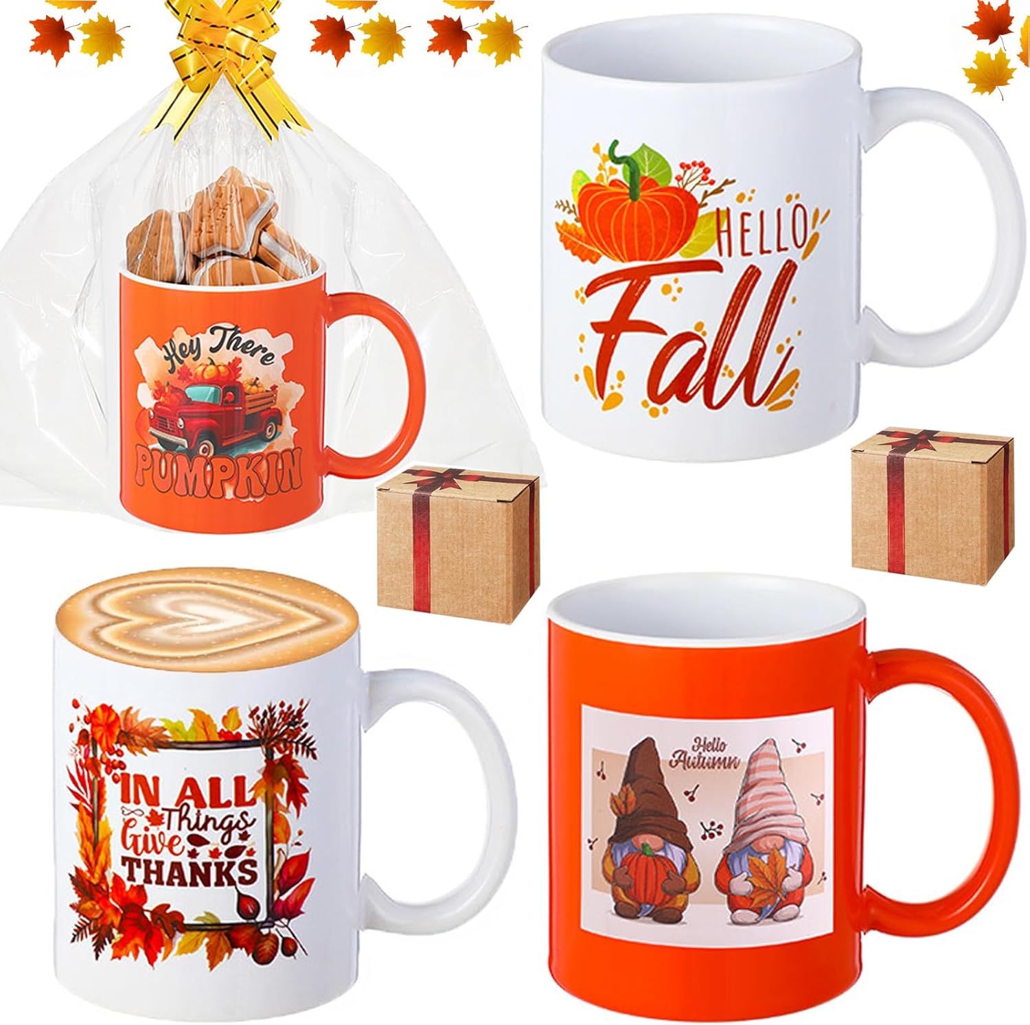 Amazon.com: Baderke 4 Sets Fall Autumn Coffee Mugs 12oz Pumpkins Cups ...