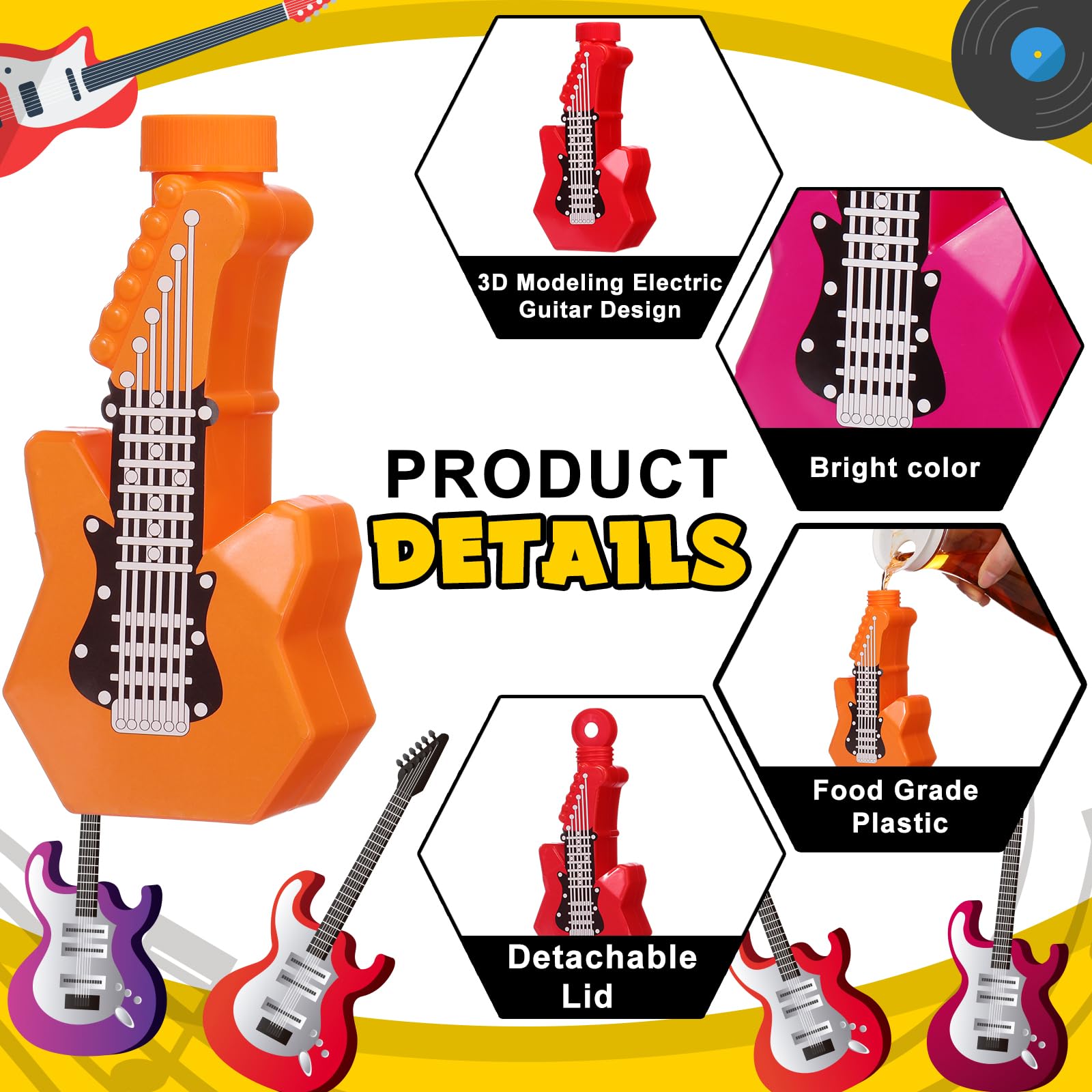 Baby Guitar 24-Pack Electric Guitar Theme Cups With Lids & Straws - 10 ...