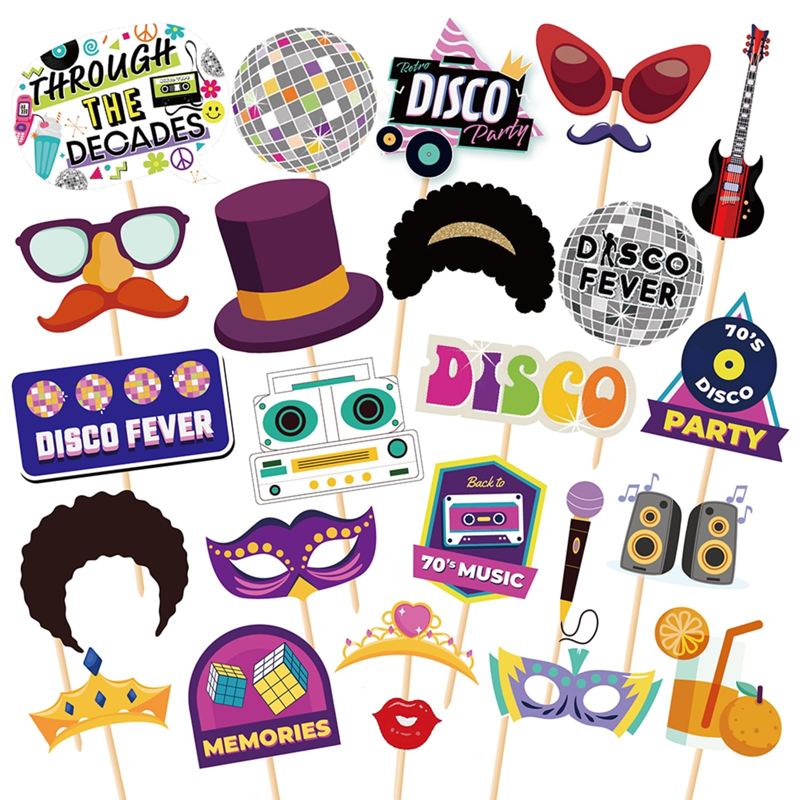 CheeseandU 25Pcs 70's Photo Booth Props 1970s Disco Throwback Party ...
