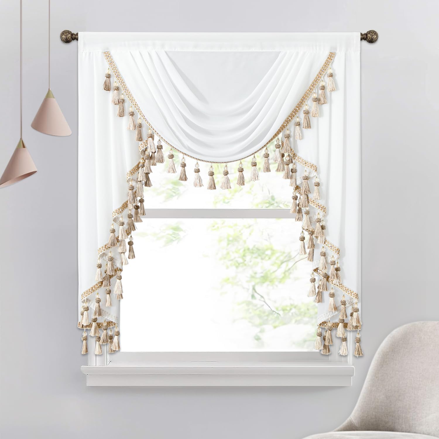 Amazon.com: VOGOL Luxury Sheer Valance Curtains for Living Room, 39 ...