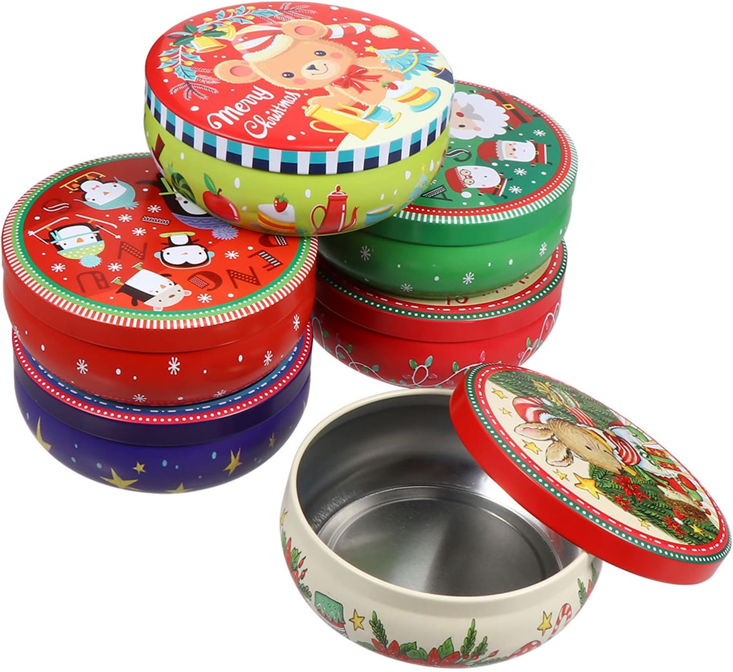 Amazon.com: 6Pcs Round Christmas Cookie Tins Decorative Candy Tins ...