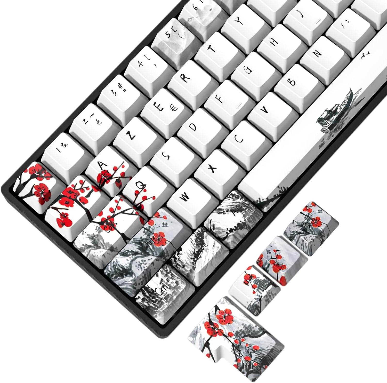 MOLGRIA Plum Blossoms Keycaps 80 Set, PBT Cherry Profile French Key ...