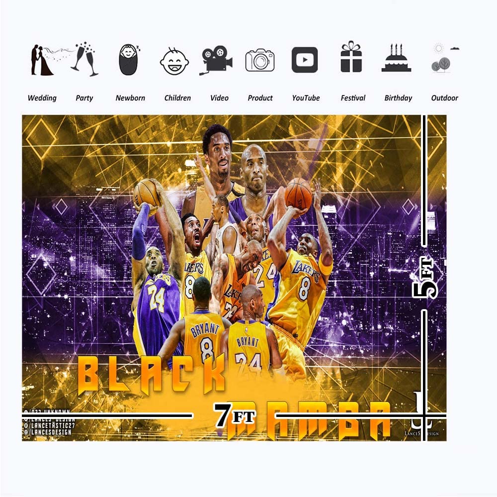 Snapklik.com : Kobe Bryant Black Mamba Themed Birthday Backdrop 7ft