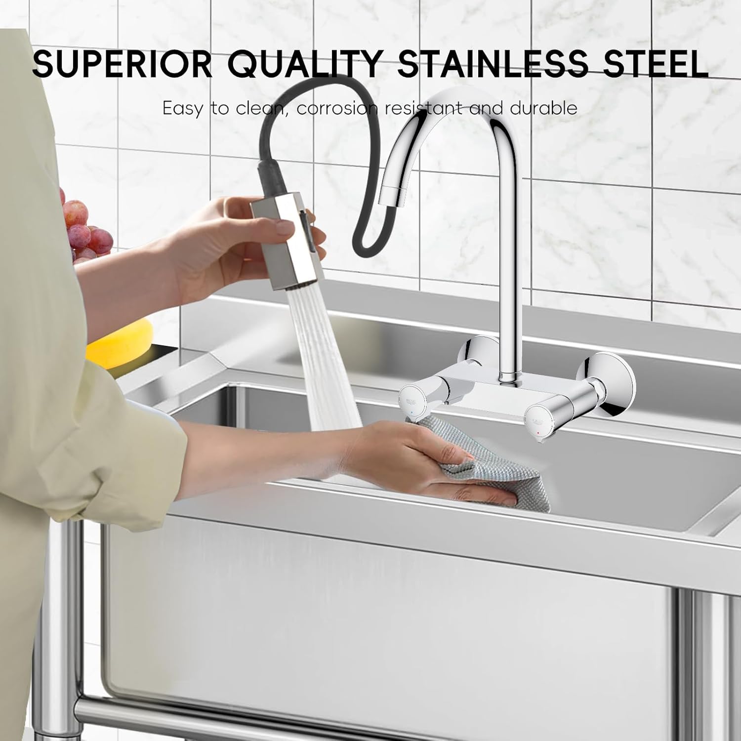 Stainless Steel Double Bowl Utility Sink With Faucet - Freestanding ...