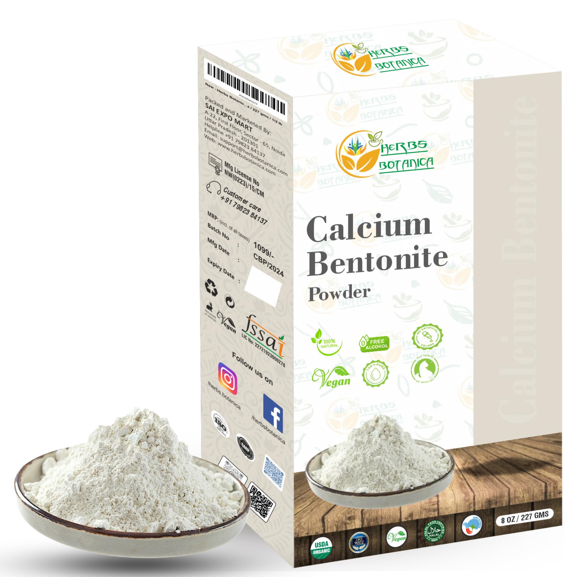 Amazon.com : Herbs Botanica Calcium Bentonite Clay Food Grade Powder ...