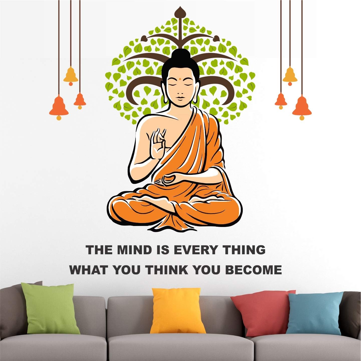 rawpockets Lord Buddha Under Tree and Quote on Mind PVC Vinyl Wall ...