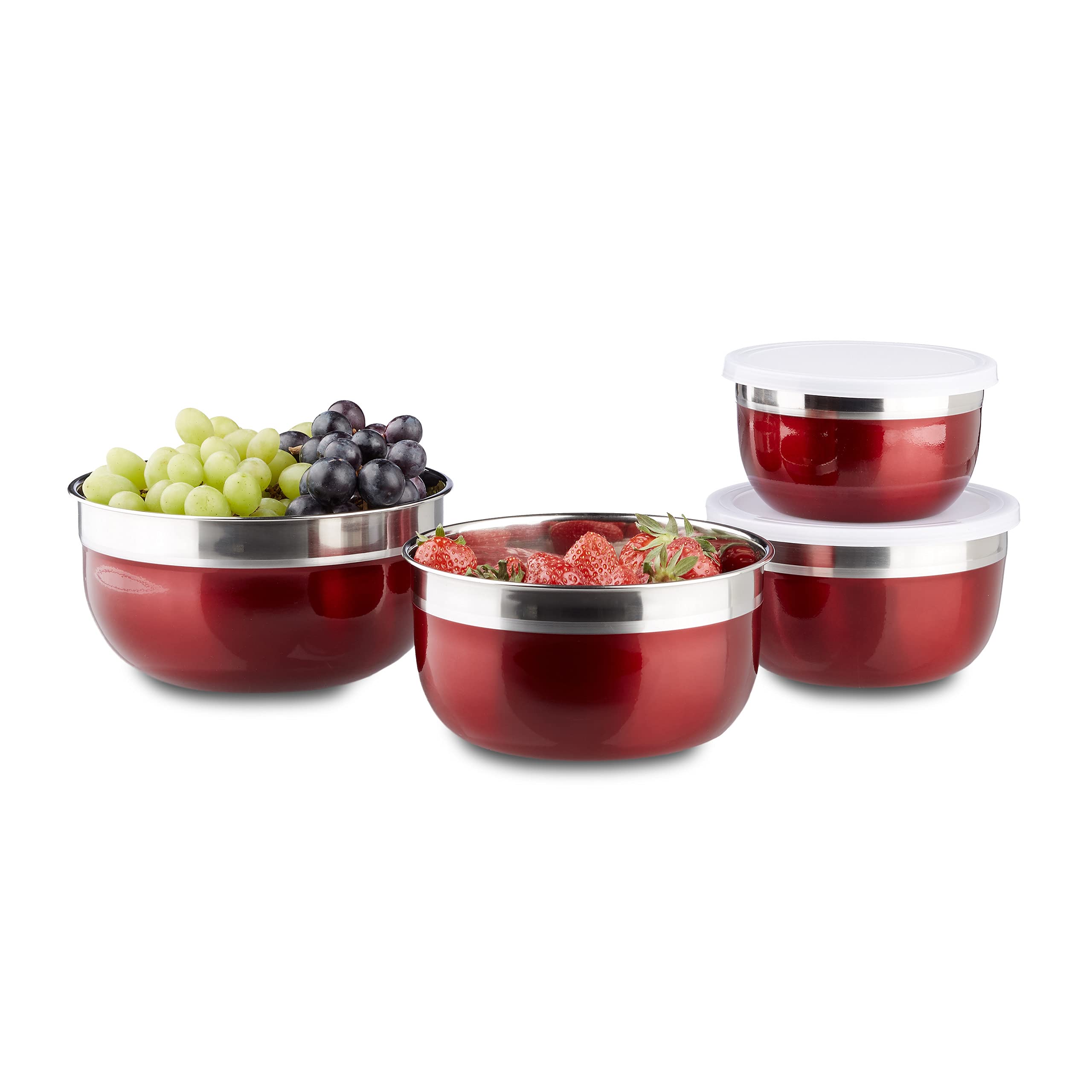 Relaxdays Bowl Set with Lids, Stainless Steel, Different Sizes, 4-Piece ...