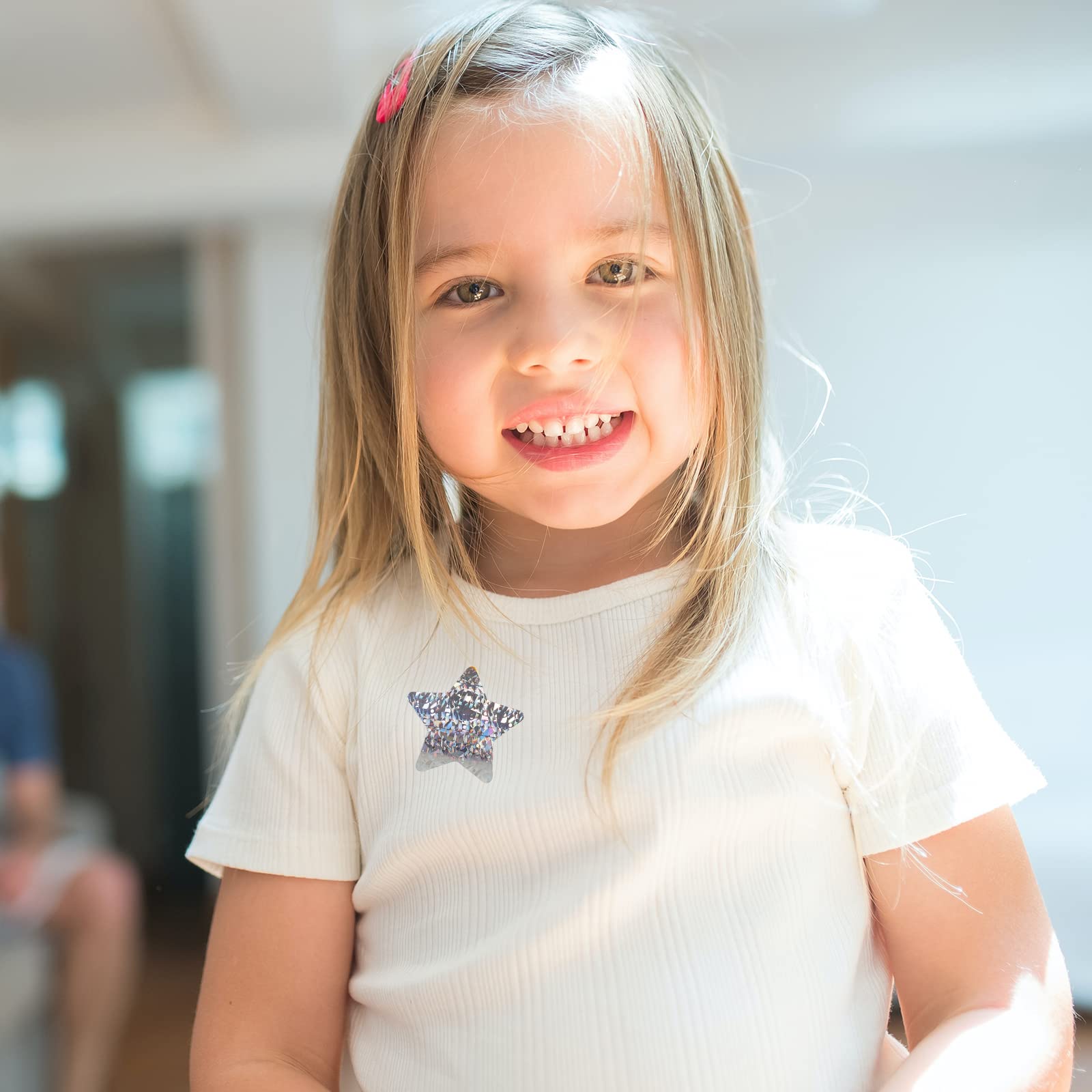 Snapklik.com : 1.5" Large Holographic Sliver Star Stickers For Kids Reward
