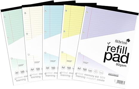 Silvine A4 Assorted Colour Dyslexia Refill Pads - Lined with Margin (5 ...