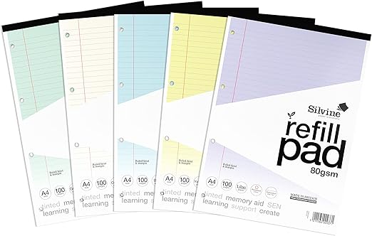 Silvine A4 Assorted Colour Dyslexia Refill Pads - Lined with Margin (5 ...