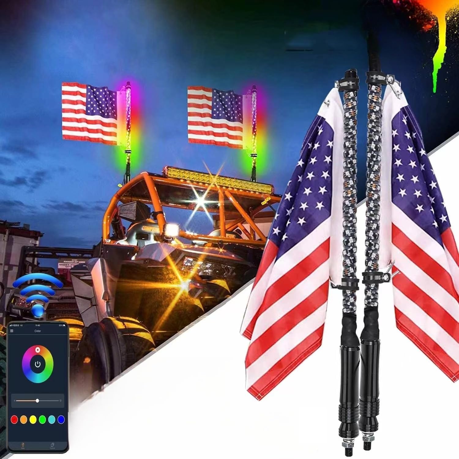 Amazon.com: S7 2-Packs LED Whip Lights with Spring Base 360 ° RGB Color ...