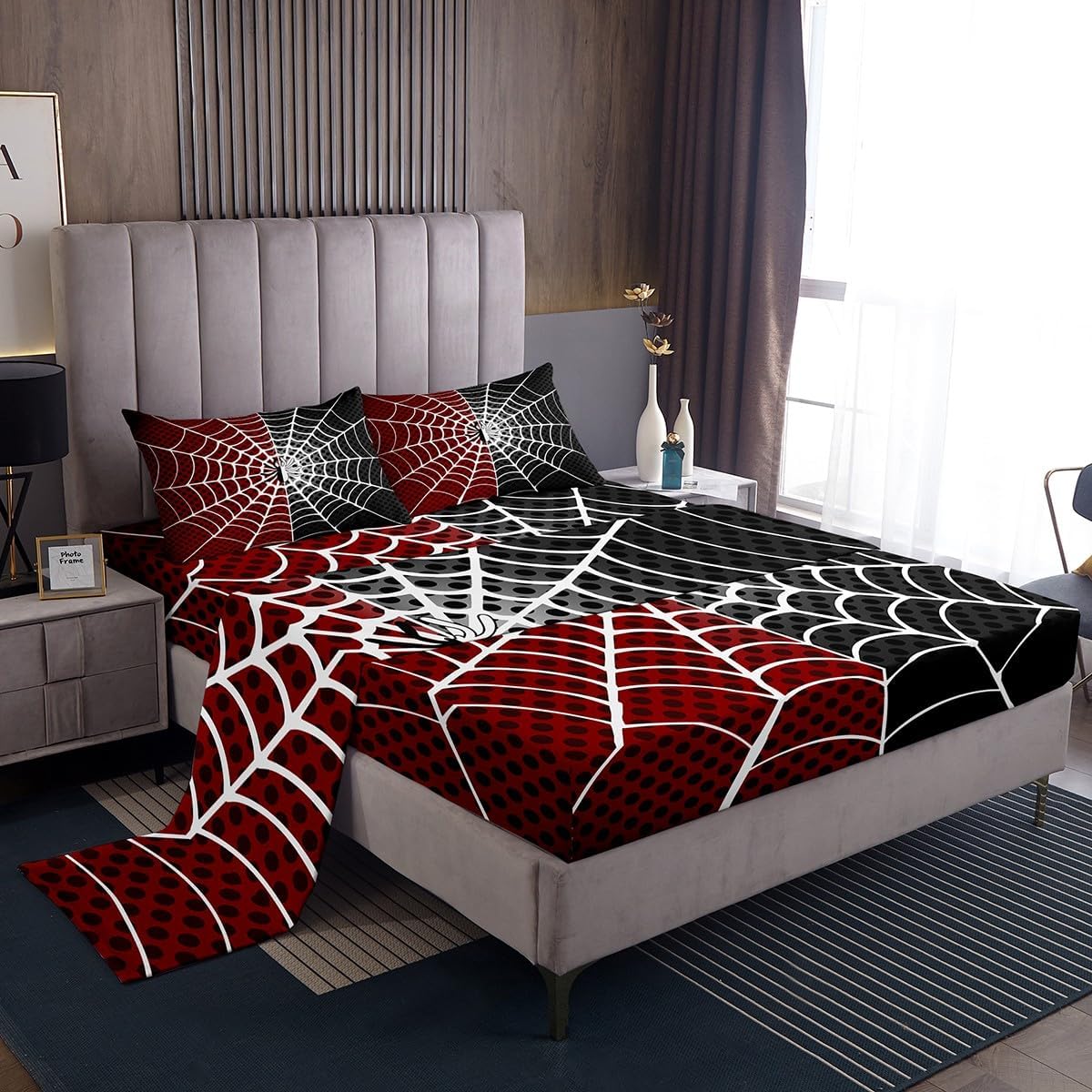 Amazon.com: Manfei Spider Kids Sheet Set Twin Size, White Spider Web ...