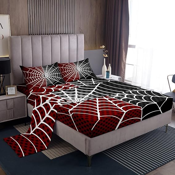 Amazon.com: Manfei Spider Kids Sheet Set Twin Size, White Spider Web ...
