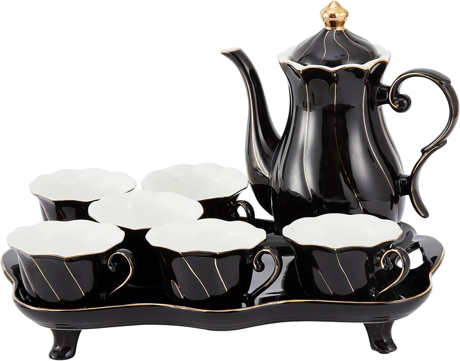 Amazon.com | Grace Teaware Black Gold Scallop Teapot + 6 Assorted ...