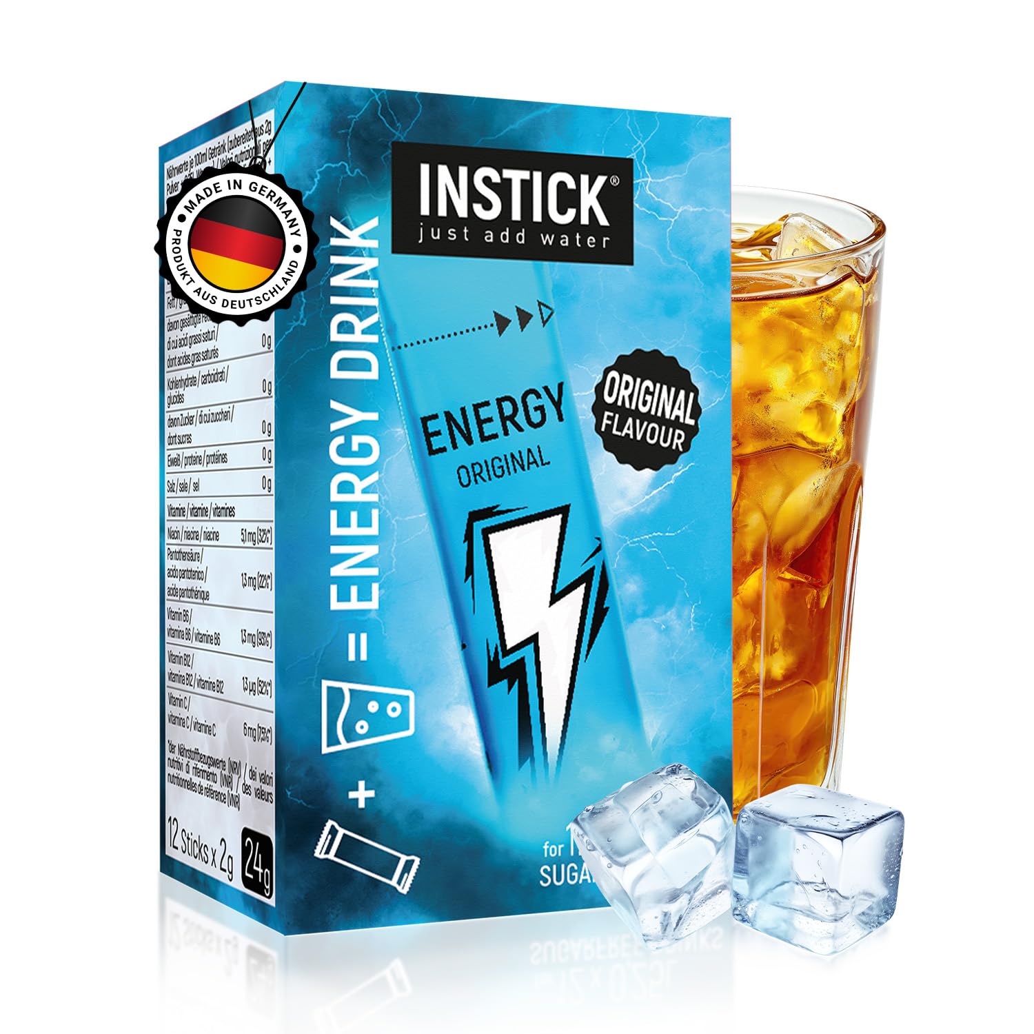 INSTICK Zuckerfreier Energydrink (Original) - Kalorienarmes Energy ...