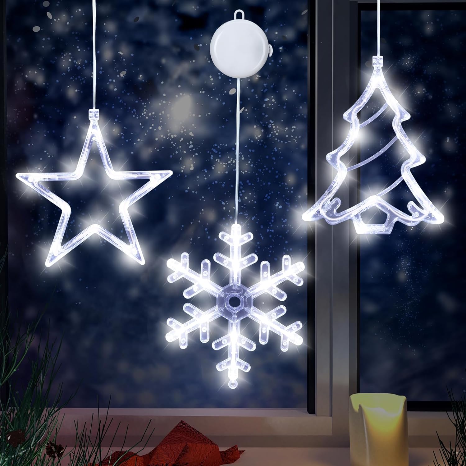 Amazon.com: Christmas Decorations 3Pcs White Snowflake&Xmas Tree&Star ...