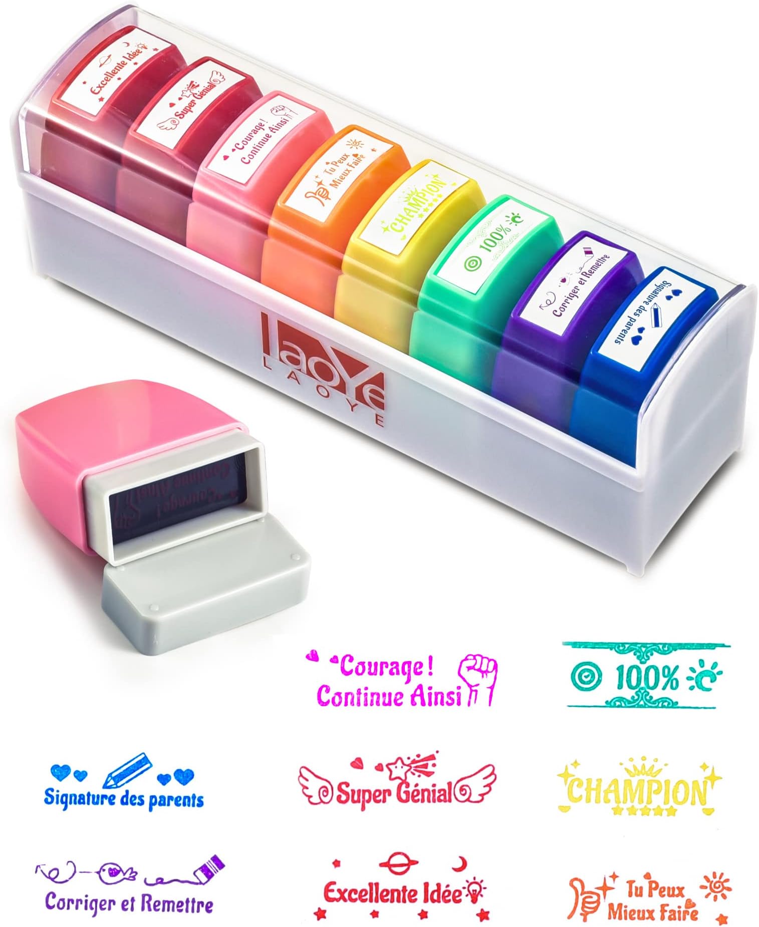 LAOYE Tampons Enseignants Français 8PCS Tampon Auto Encreur pour Cadeau ...