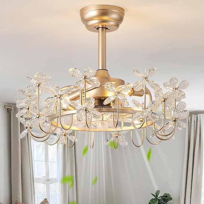 Amazon.com: YINRUISCREW 23" Gold Crystal Fandelier Ceiling Fans with ...