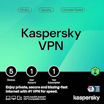 Kaspersky VPN Secure Connection | Unlimited Traffic | 5 Devices | 1 User Account | 1 Year | PC ...