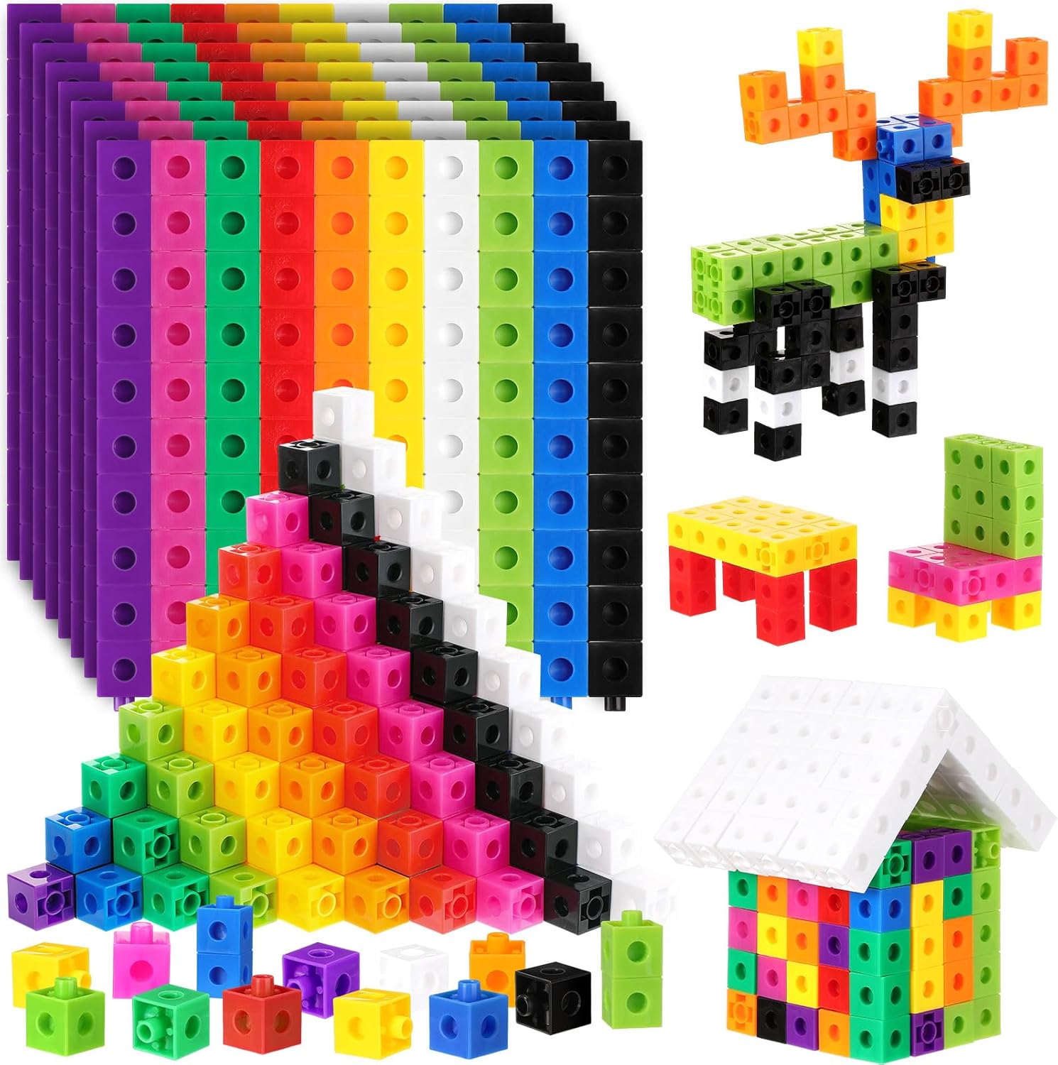 Jenaai 2000 Pieces Linking Cubes For Math Counting Cubes Colorful Plastic Counting