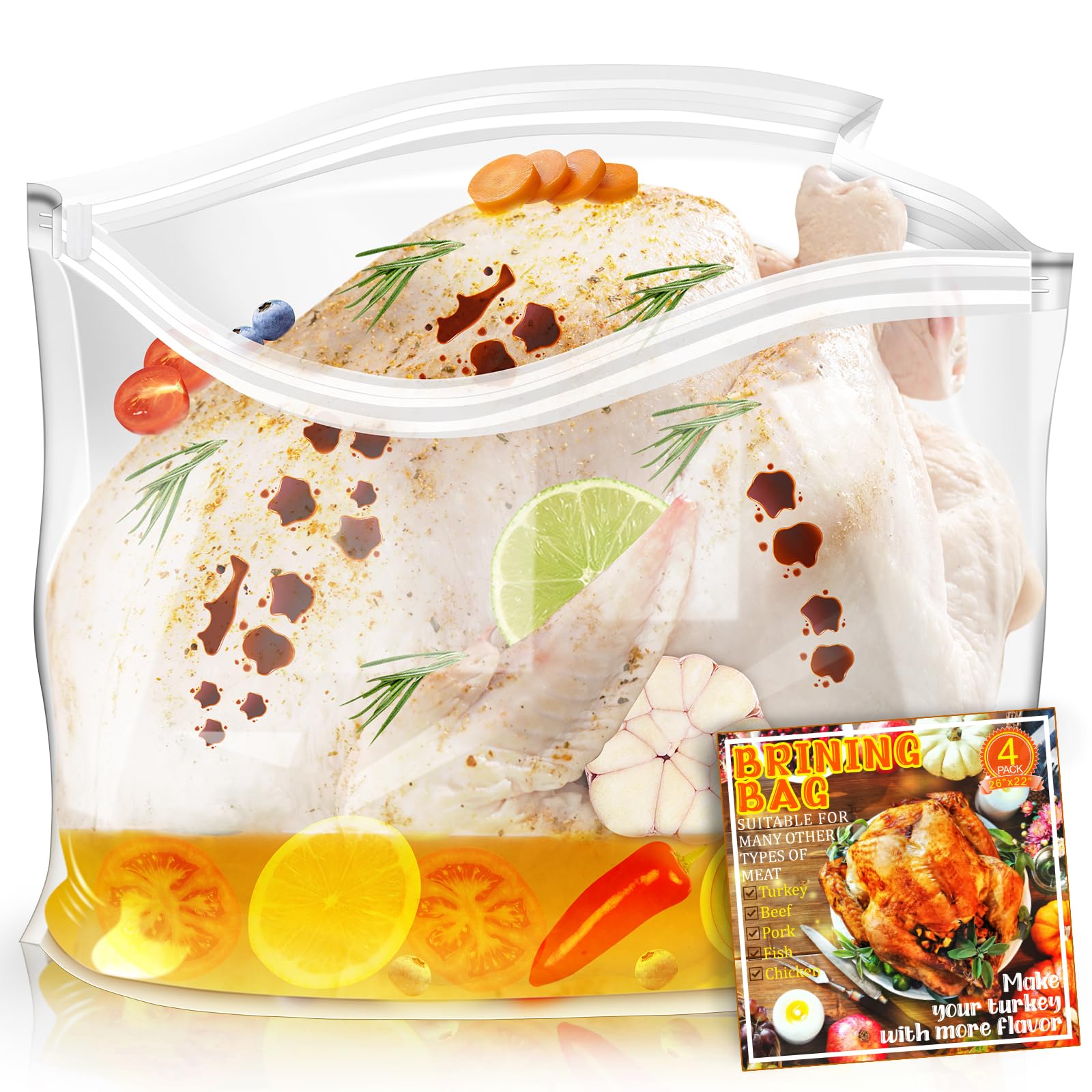Amazon.com: 4 Pack Turkey Brining Bags, 26"×22" Extra Large Brine Bags ...