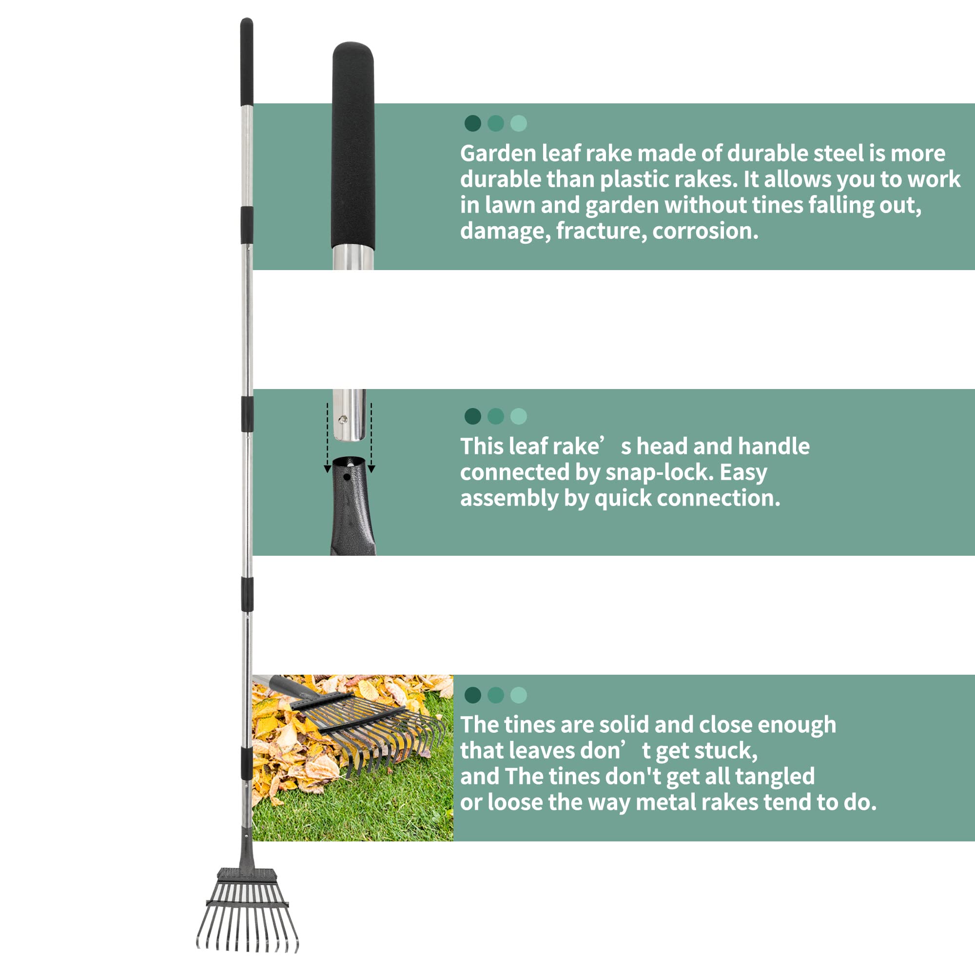 Snapklik.com : TONAHUTU 72 Inch Long Garden Leaf Rake, 8.5 Wide Small ...