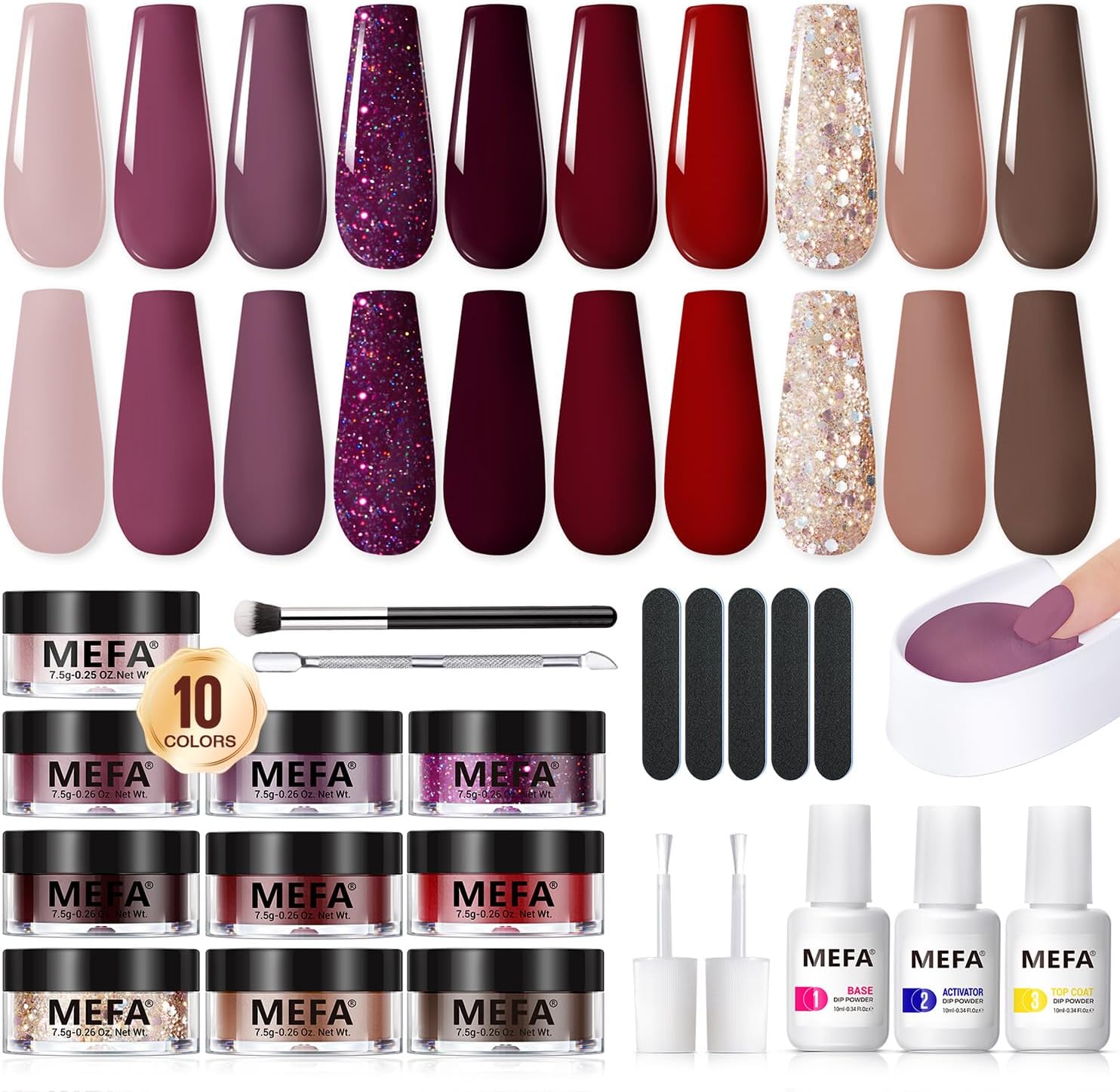 Amazon.com: MEFA Dip Powder Nail Kit Shimmery Purple Burgundy Brown ...