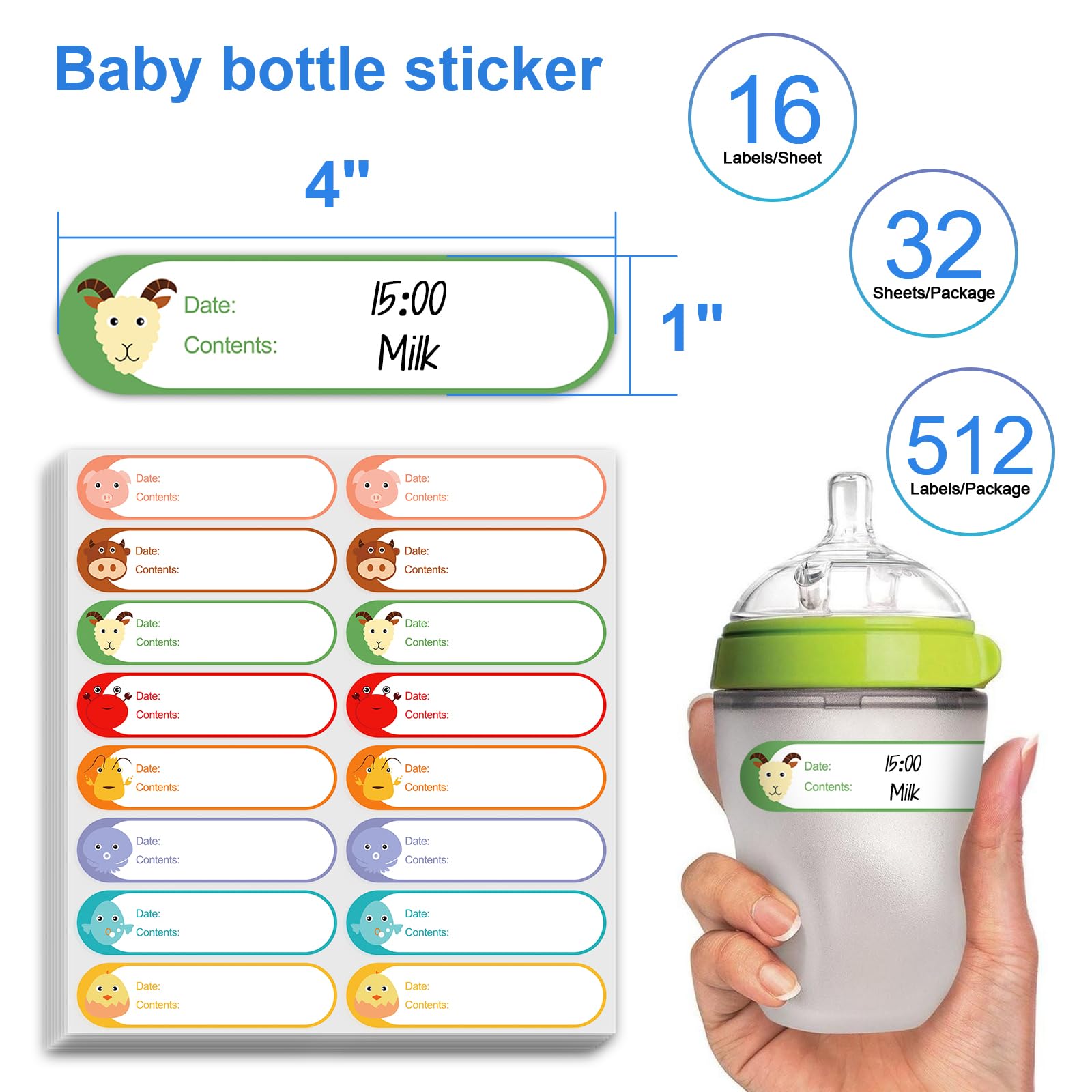 Snapklik.com : Printholic 512pcs 1" X 4" Baby Milk Bottle Labels To ...