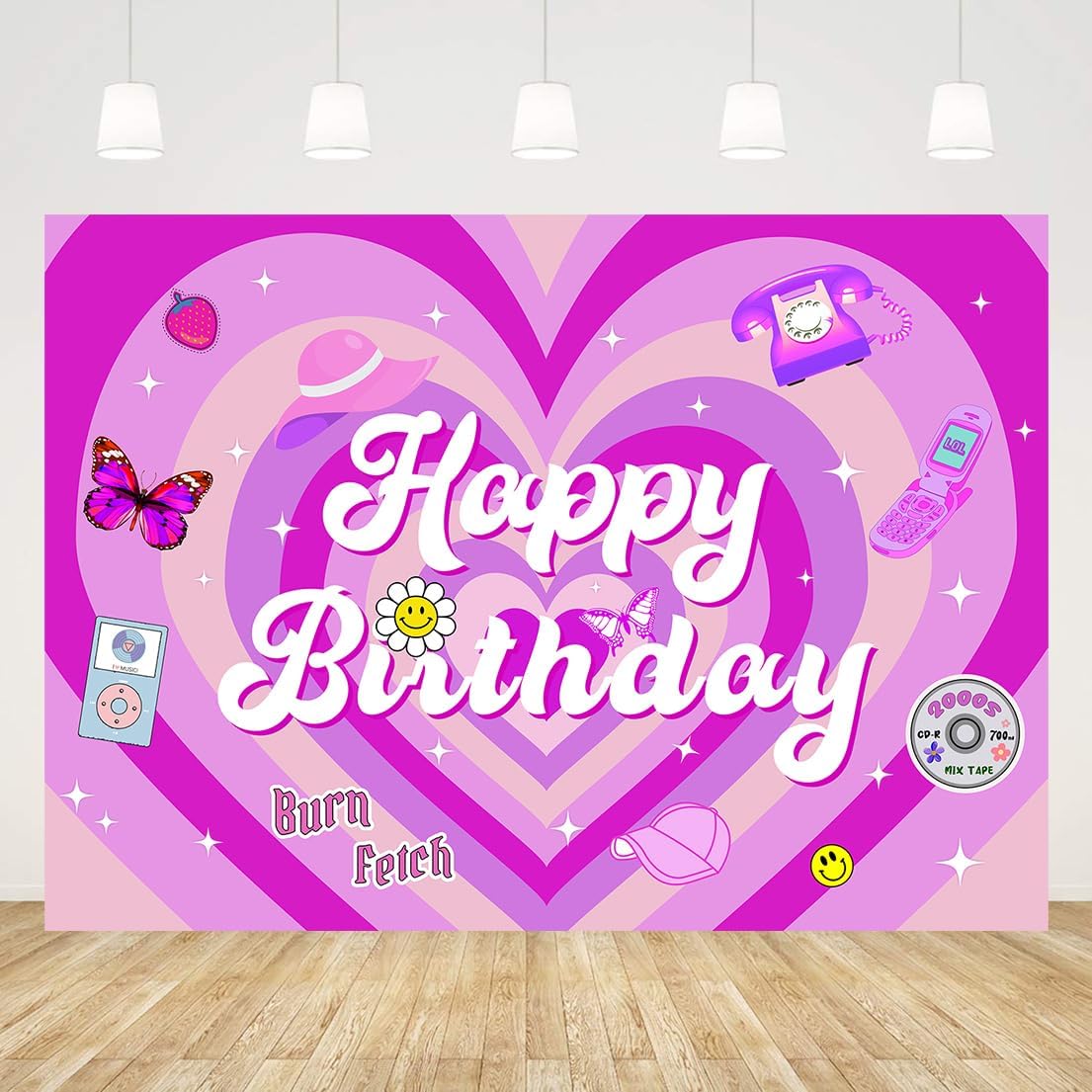 Amazon.com : InMemory Purple Love Heart Y2K Birthday Backdrop Early ...