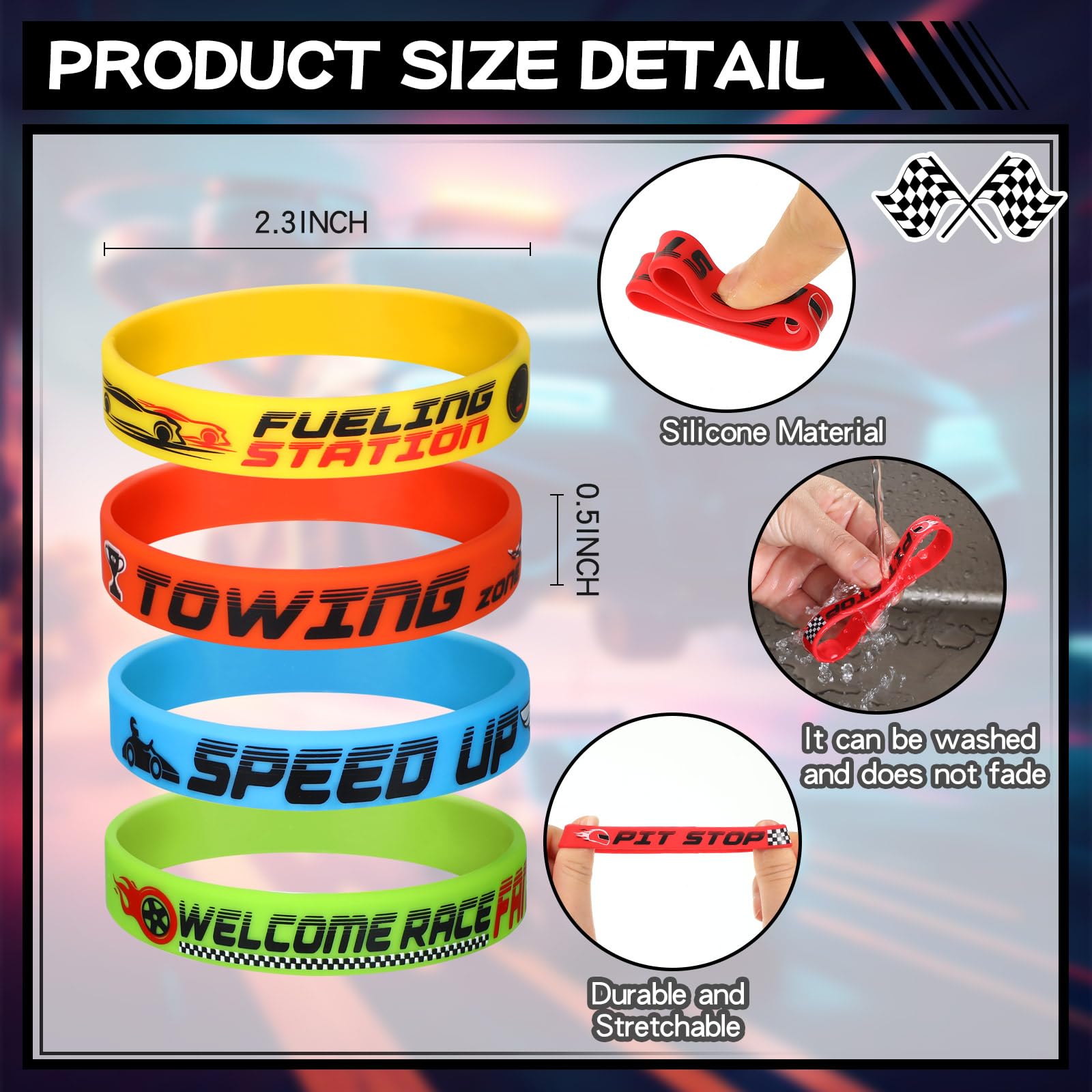 Snapklik.com : 80 Pcs Race Car Party Favors Race Car Rubber Bracelets ...