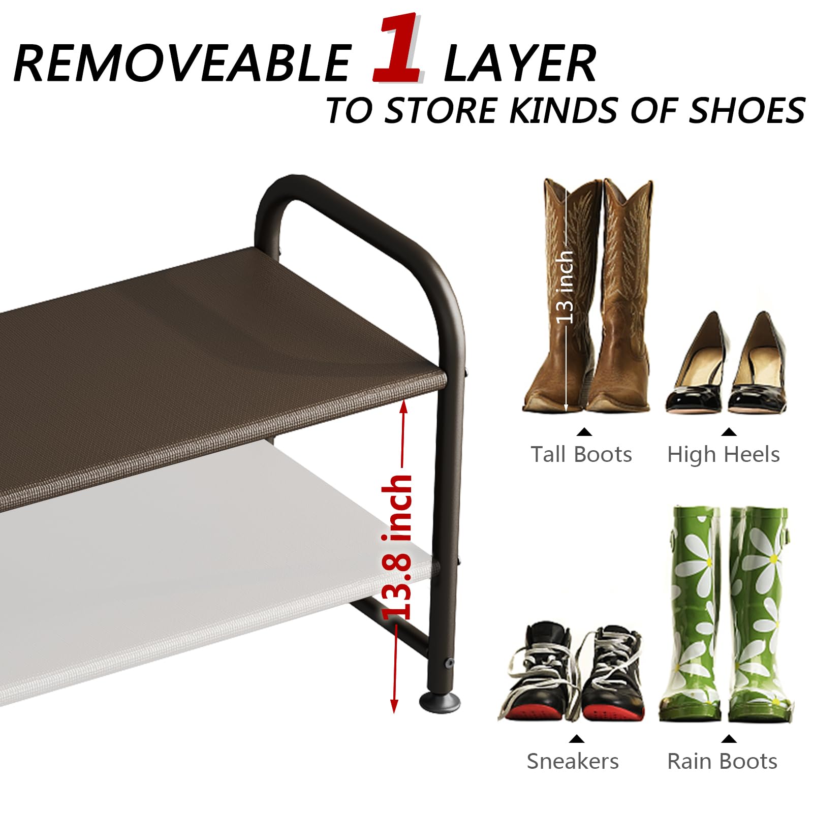 Snapklik.com : Shoe Rack 2 Tier Long Storage Organizer Wide Metal Shoe ...