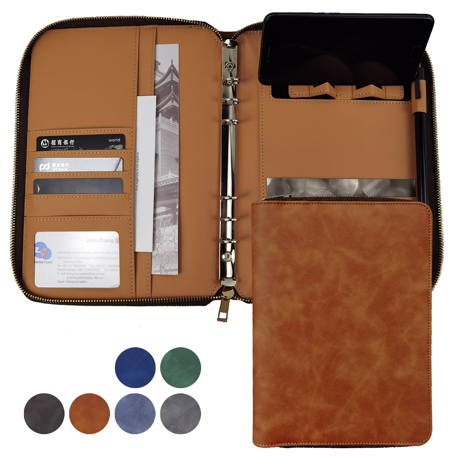 Amazon.com : A5 Binder Case PU Leather Portfolio Budget Binder ...