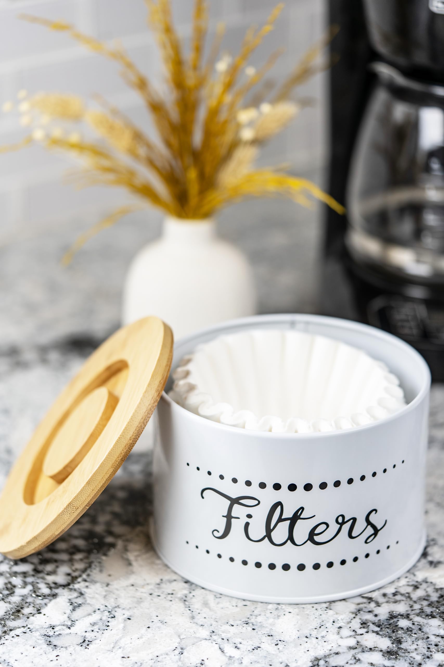 Coffee Filter Holder Storage - Metal & Bamboo Coffee Filter Container w ...