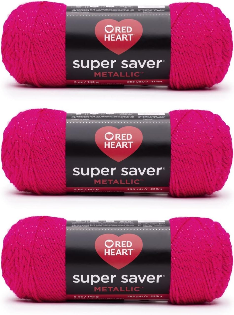 Amazon.com: Red Heart Super Saver Metallic Rose Yarn - 3 Pack of 5oz ...