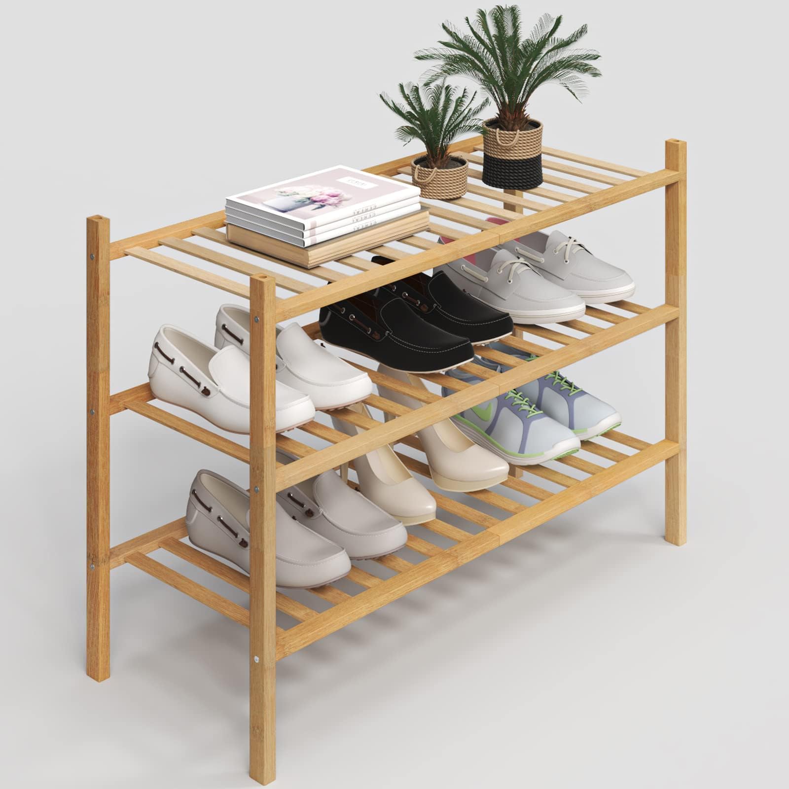 Amazon.com: Dranixly Shoe Rack, 2-Tier Bamboo Stackable Shoe Shelf ...