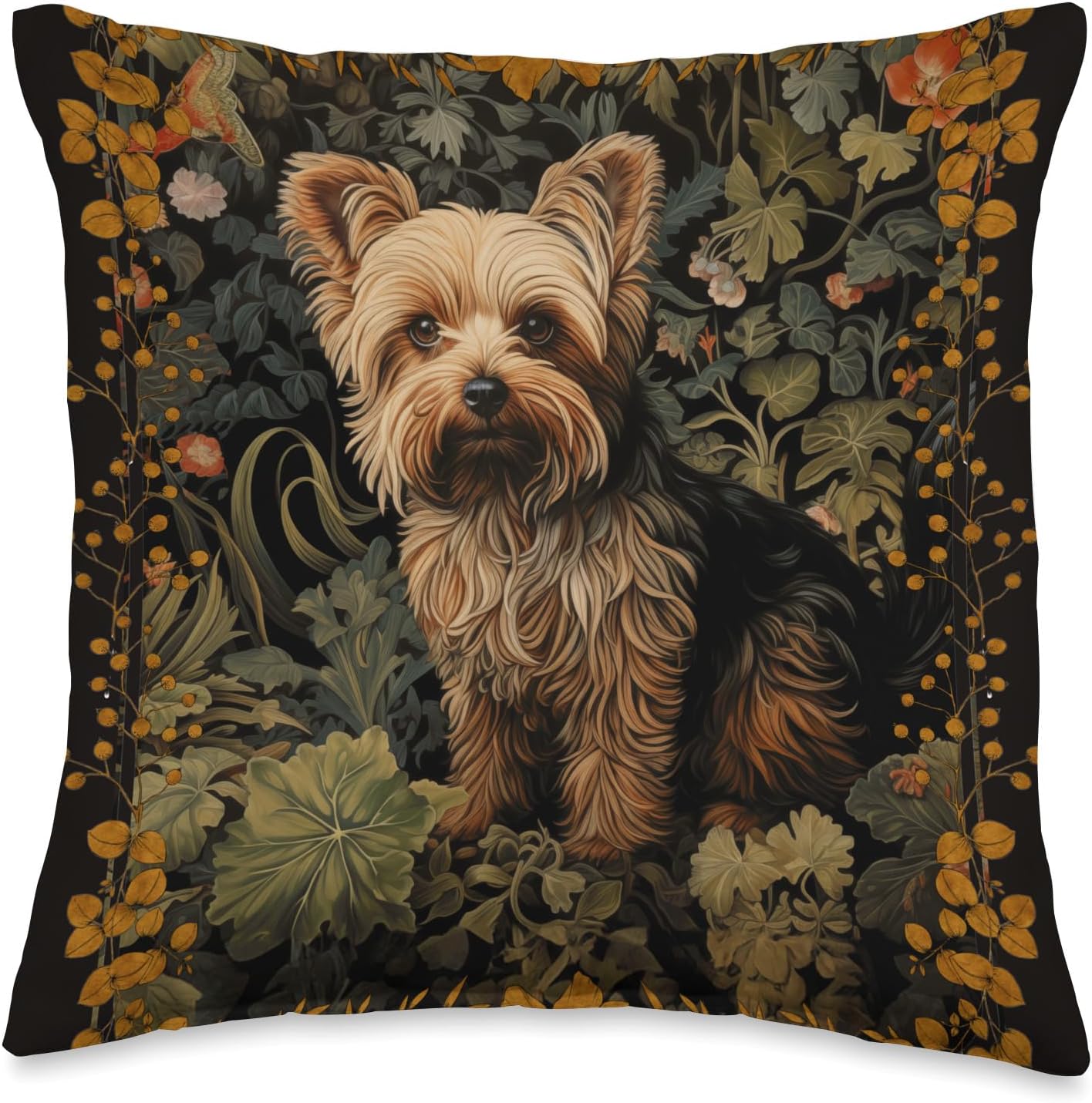 Amazon.com: Yorkie in a Vintage William Morris Style Garden Throw ...