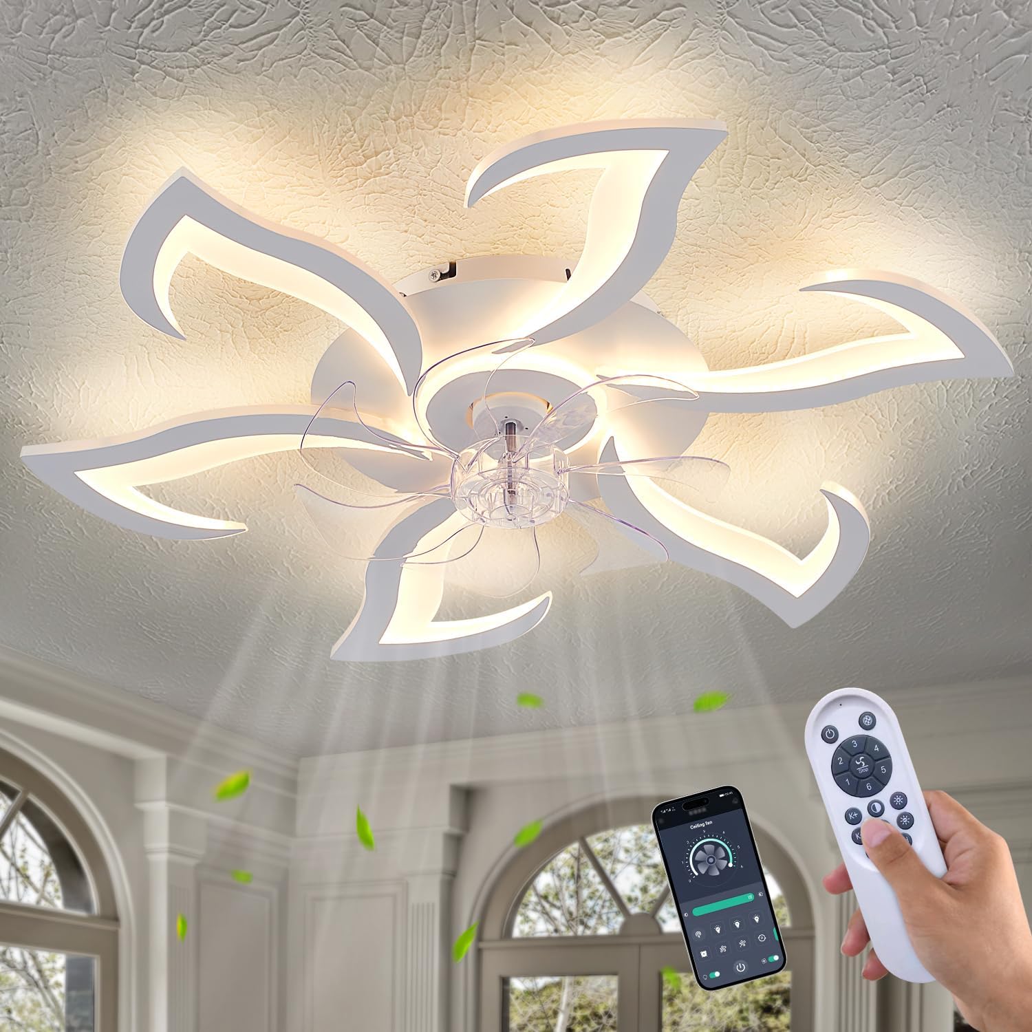 Yfrest Modern Ceiling Fan with Light and Remote, Low Profile 32 Inch ...