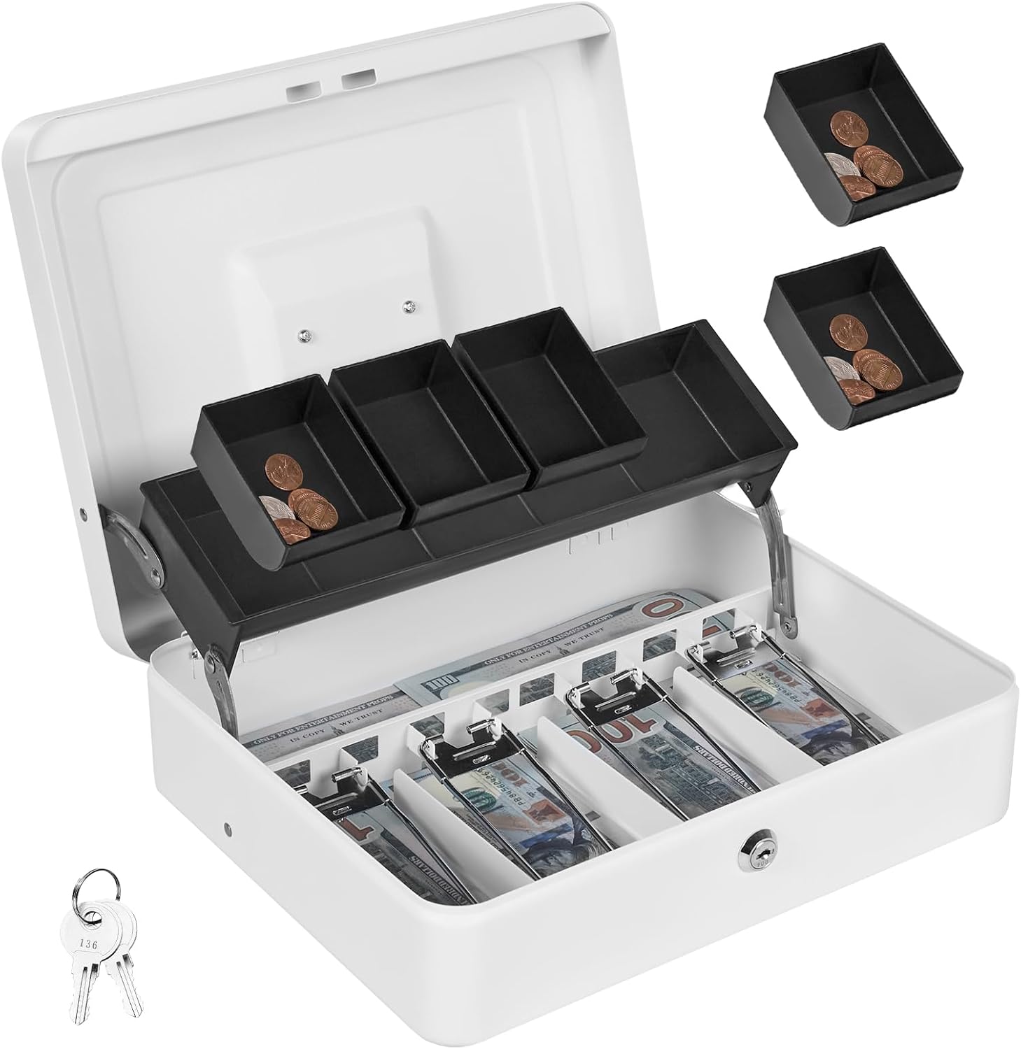 Amazon.com: Polspag Cash Box with Lock and 2 Keys, Metal Money Box with ...